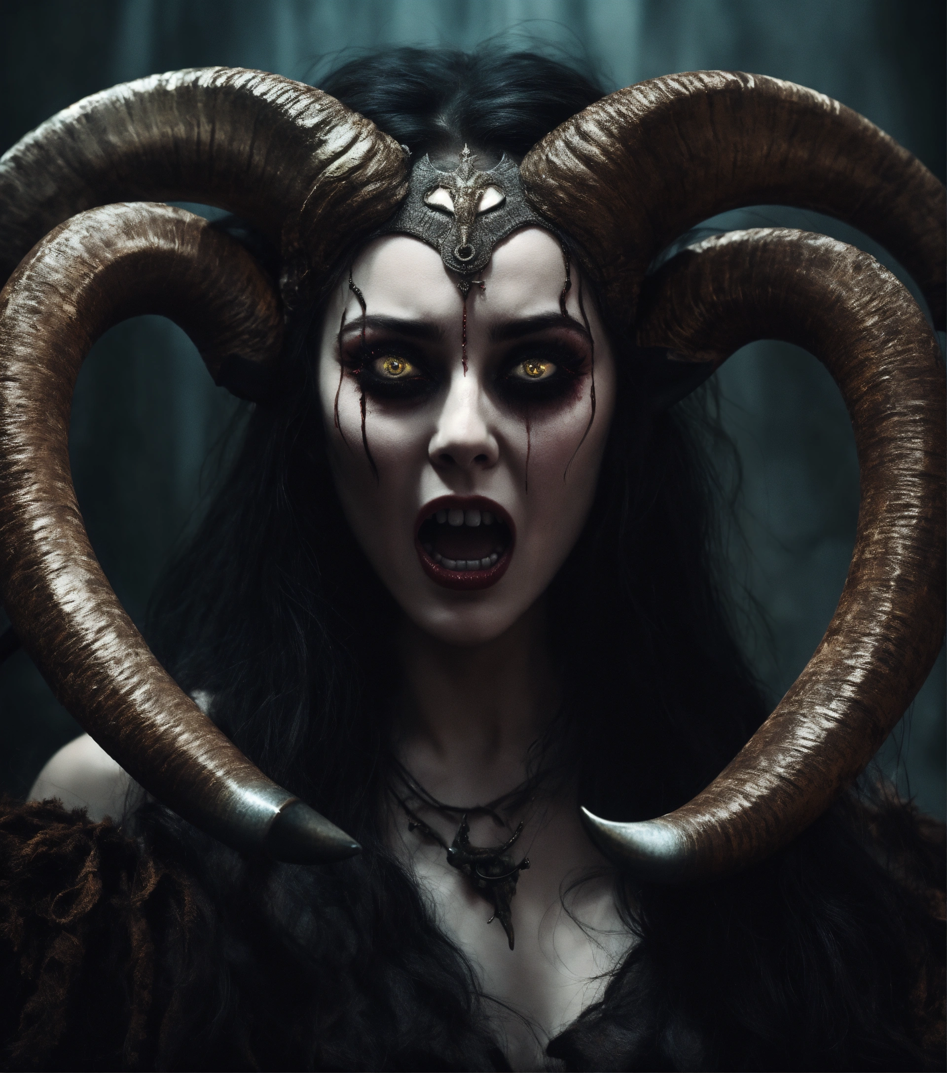 Lexica - Attractive,Female, Demon, Ram Horns, Whited out eyes, Dead, 3/ ...
