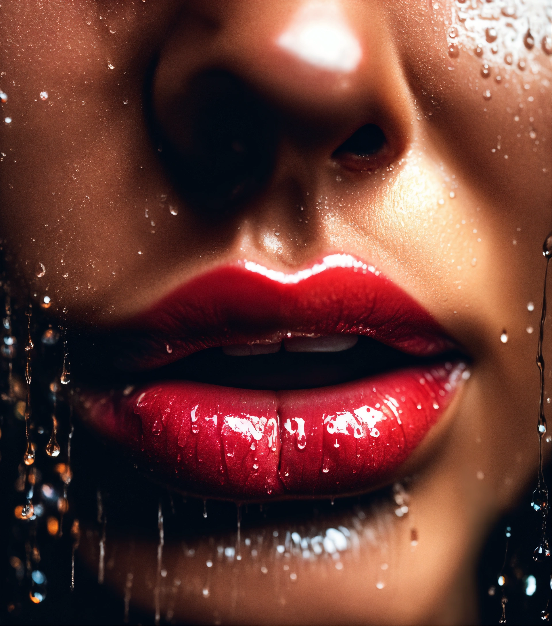 Lexica - A pair of lips, rain dripping with rain inside, VR ...