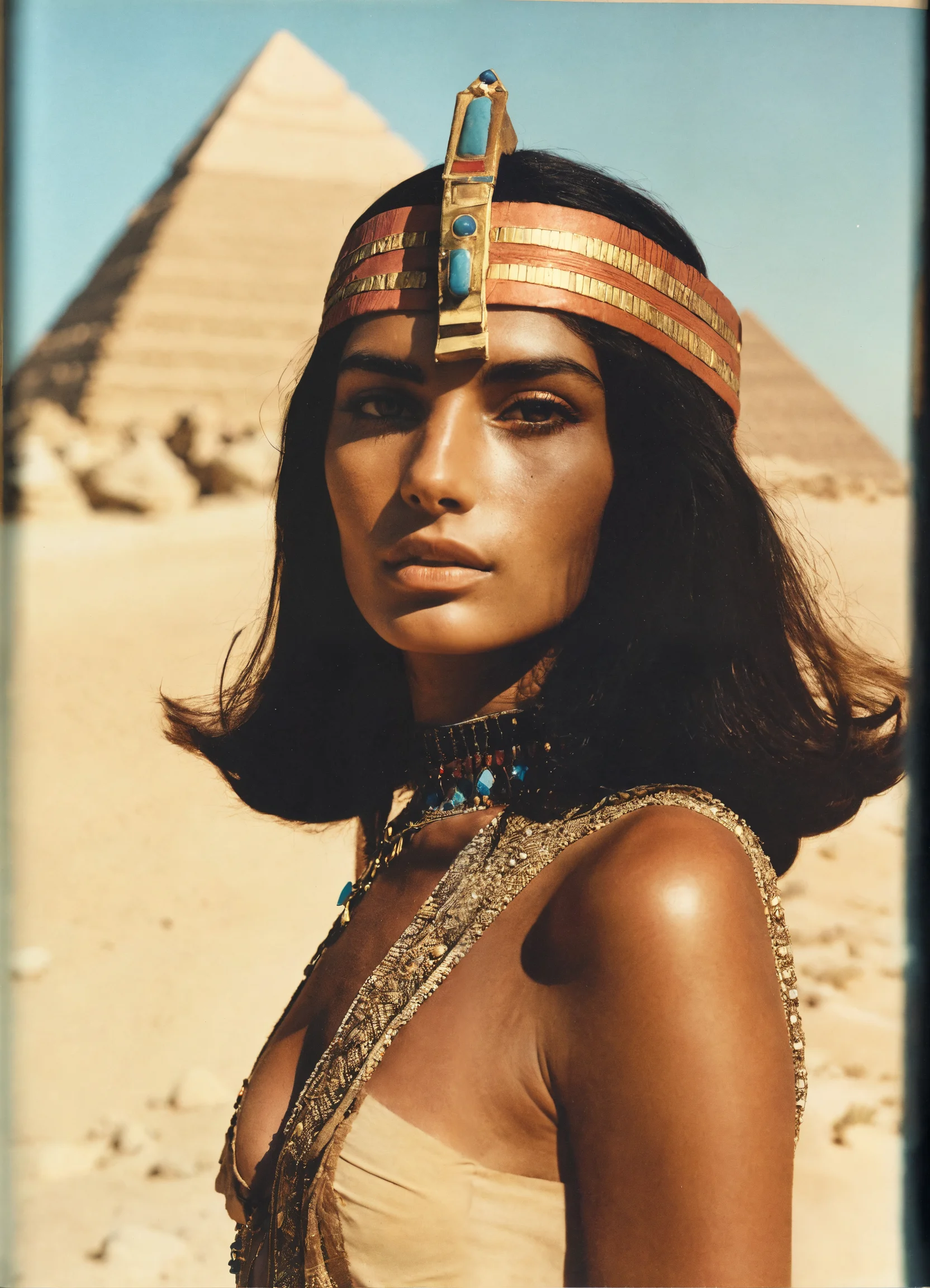 Lexica - Polaroid colors, shirtless pharao queen, beauty mystery, sixties magazine, beautiful ...