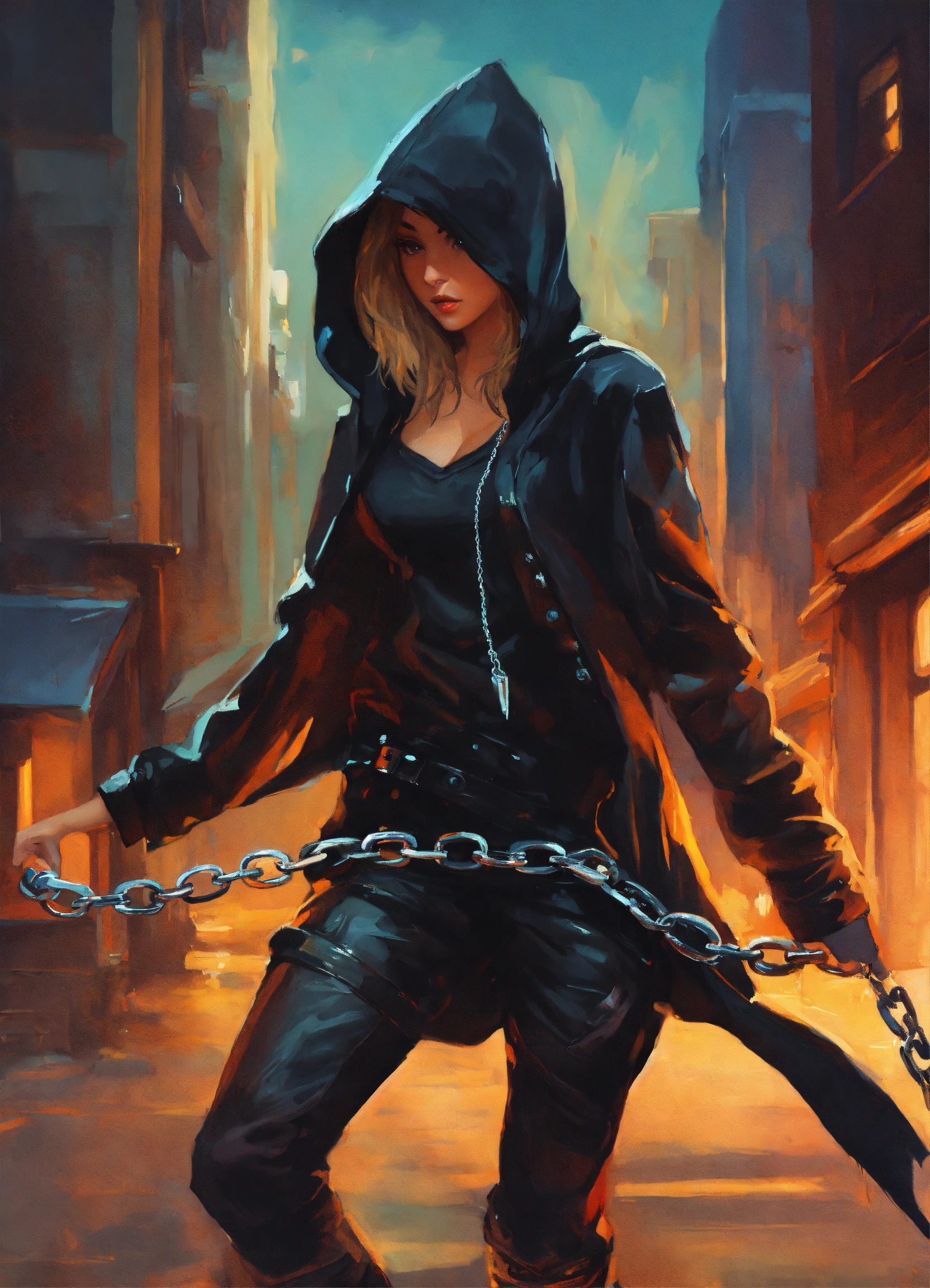 Lexica - Fantasy Painting, pretty female Thief in black hood stealing ...