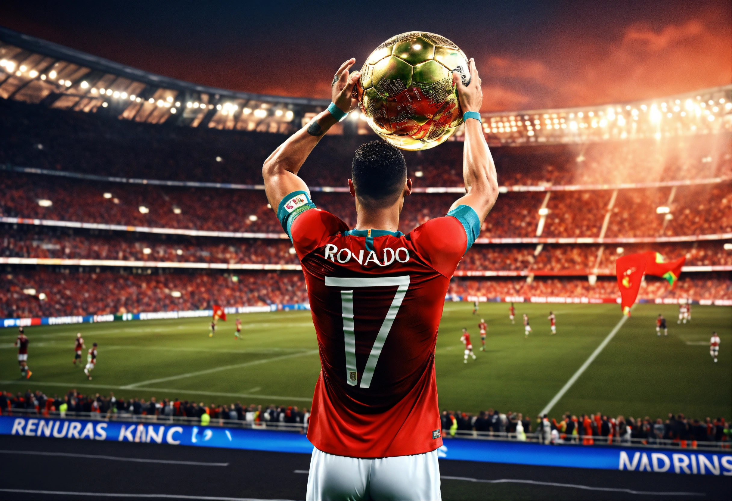 Lexica - In the football stand. Ronaldo in Portugal jersey lifting the ...