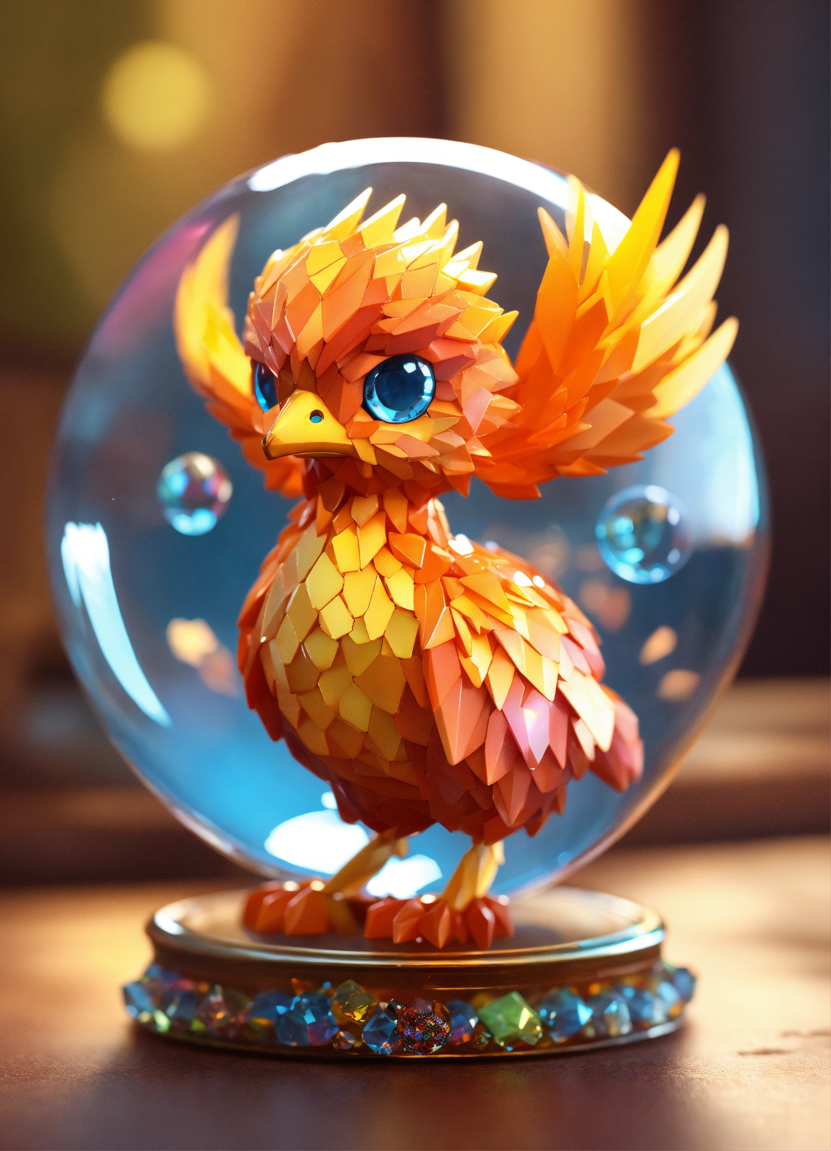 Lexica - A cute adorable baby phoenix made of crystal ball with low ...