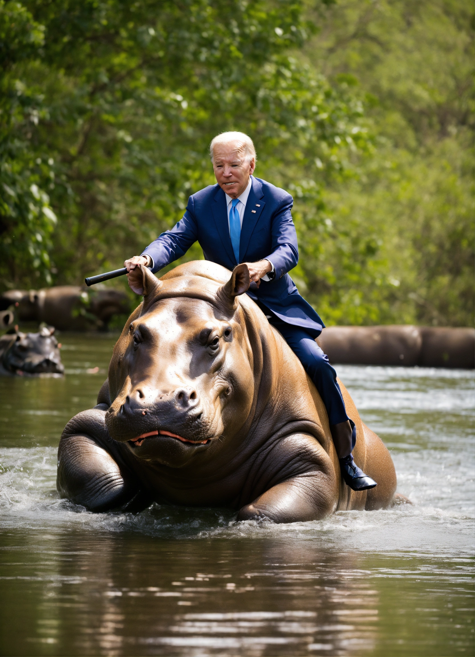 Lexica - Joe biden riding a hippo
