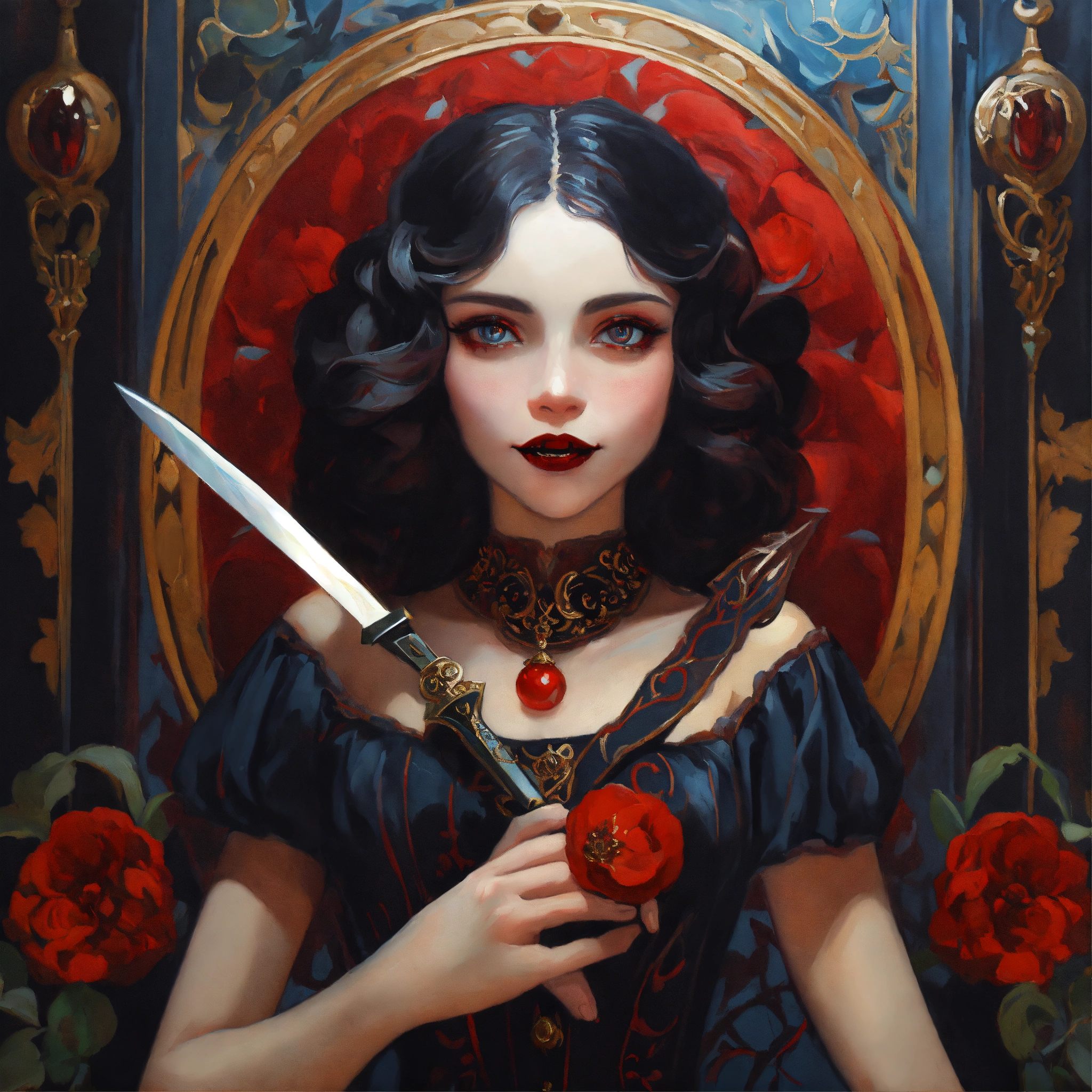 Lexica - Oil painting of russian art nouveau, cute vampire with red ...