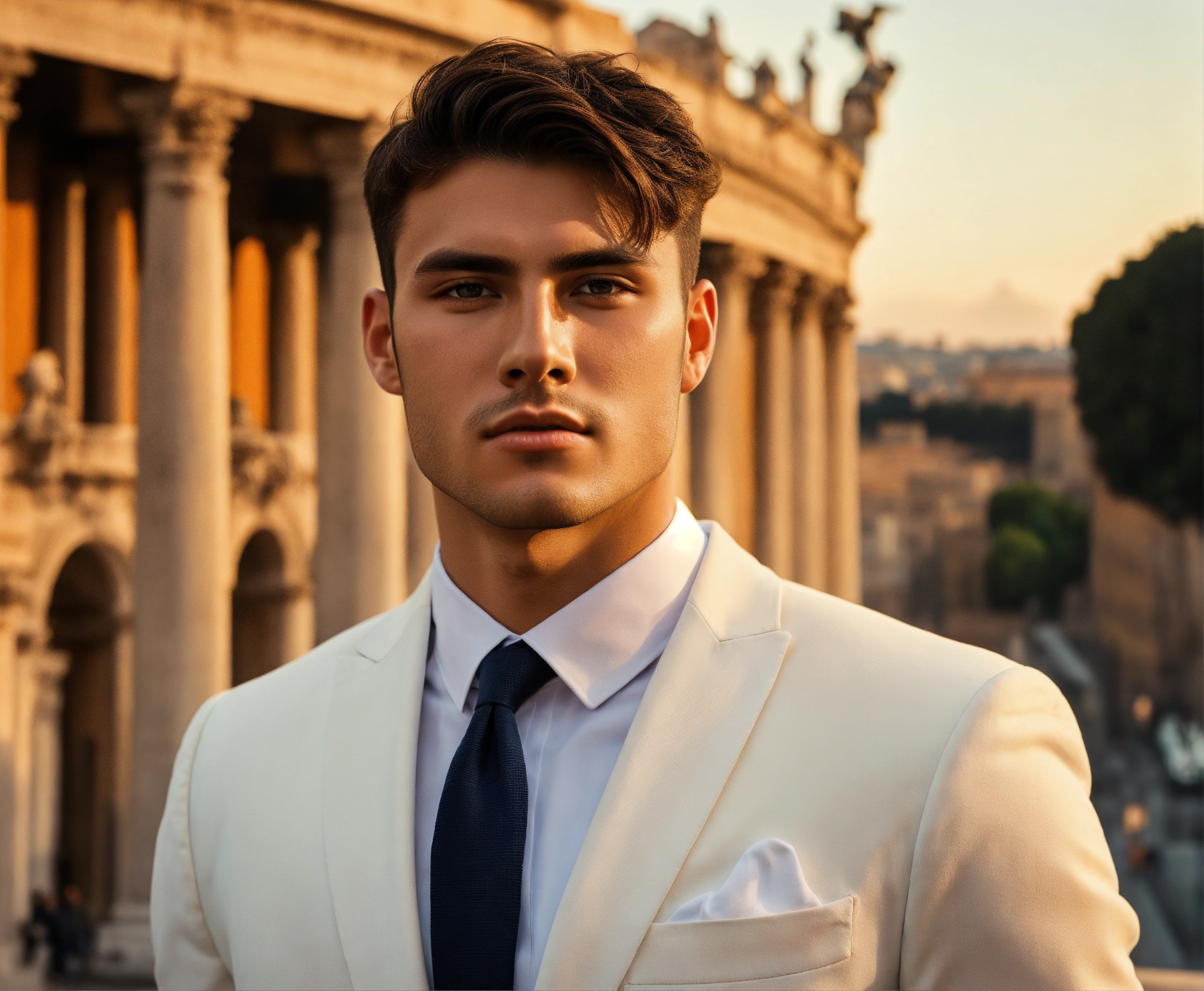 Lexica - Close up of one young male model in whiteclothes looking to ...