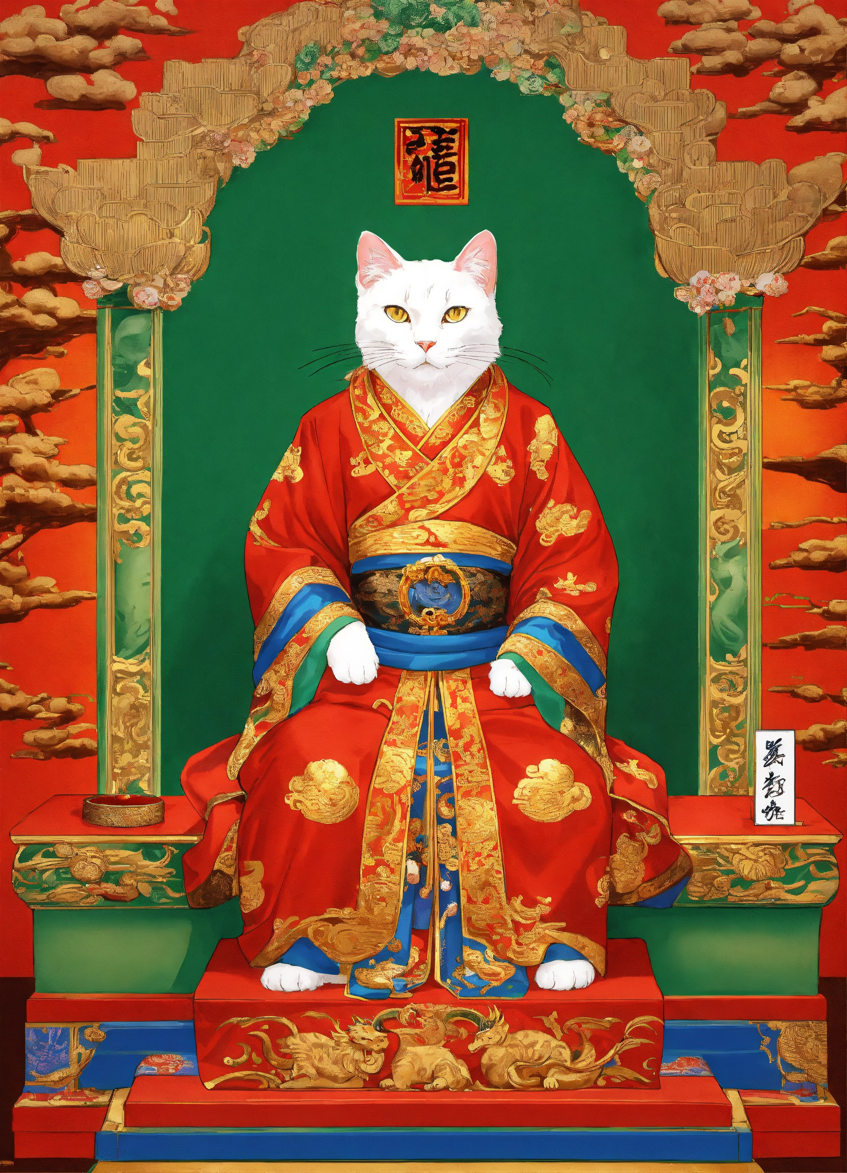 Lexica - Jade Emperor Cat Clad in Royal Robes, Majestic and Seated on a ...