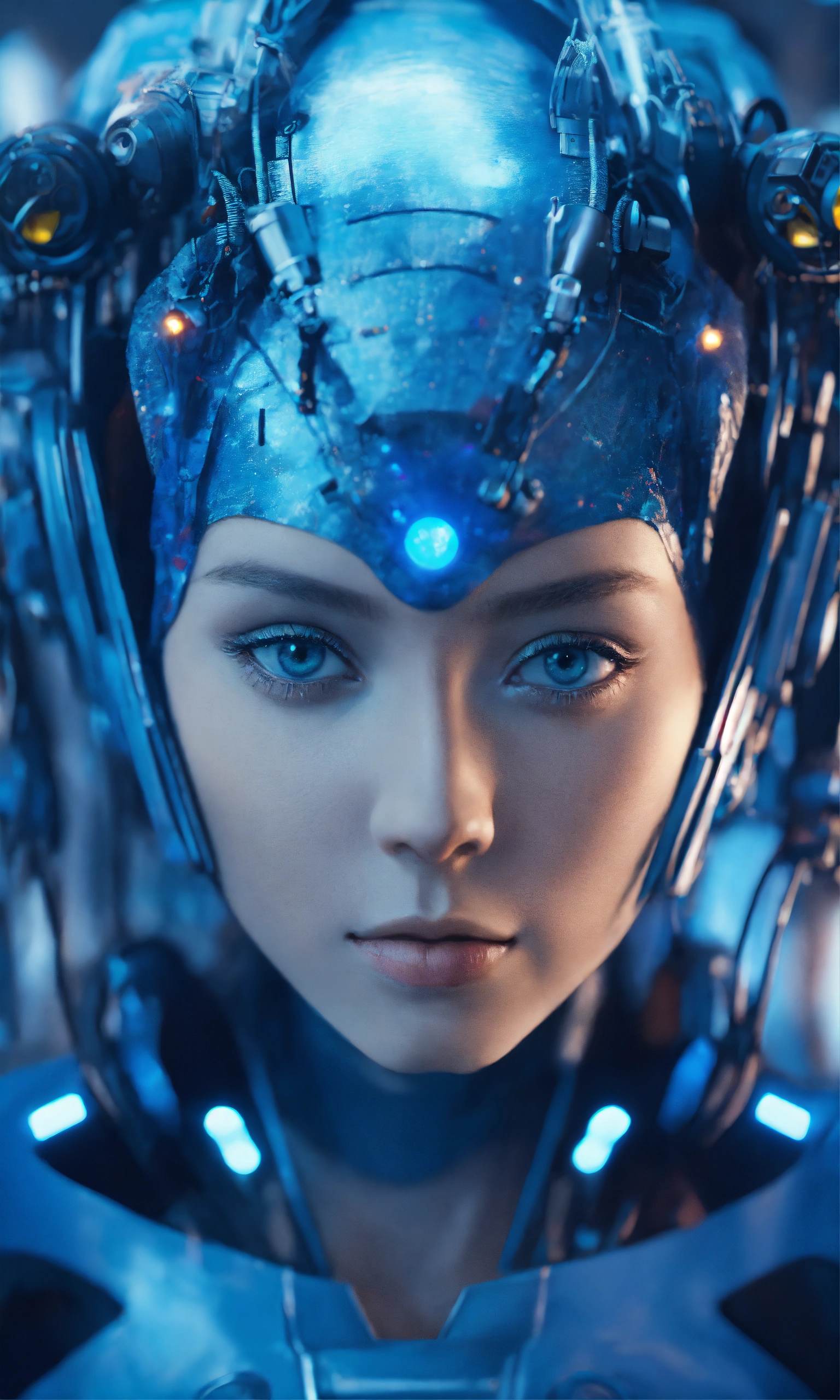 Lexica - Zoom out of a wise fuzzy blue alien girl on hi tech mother ...