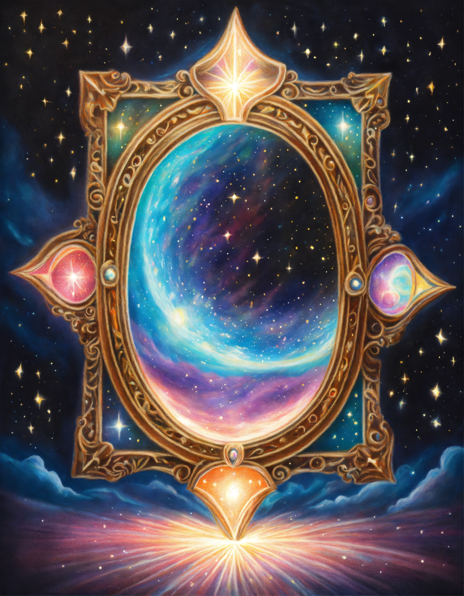 Lexica - Realistic colored pencil drawing of a magic celestial mirror ...