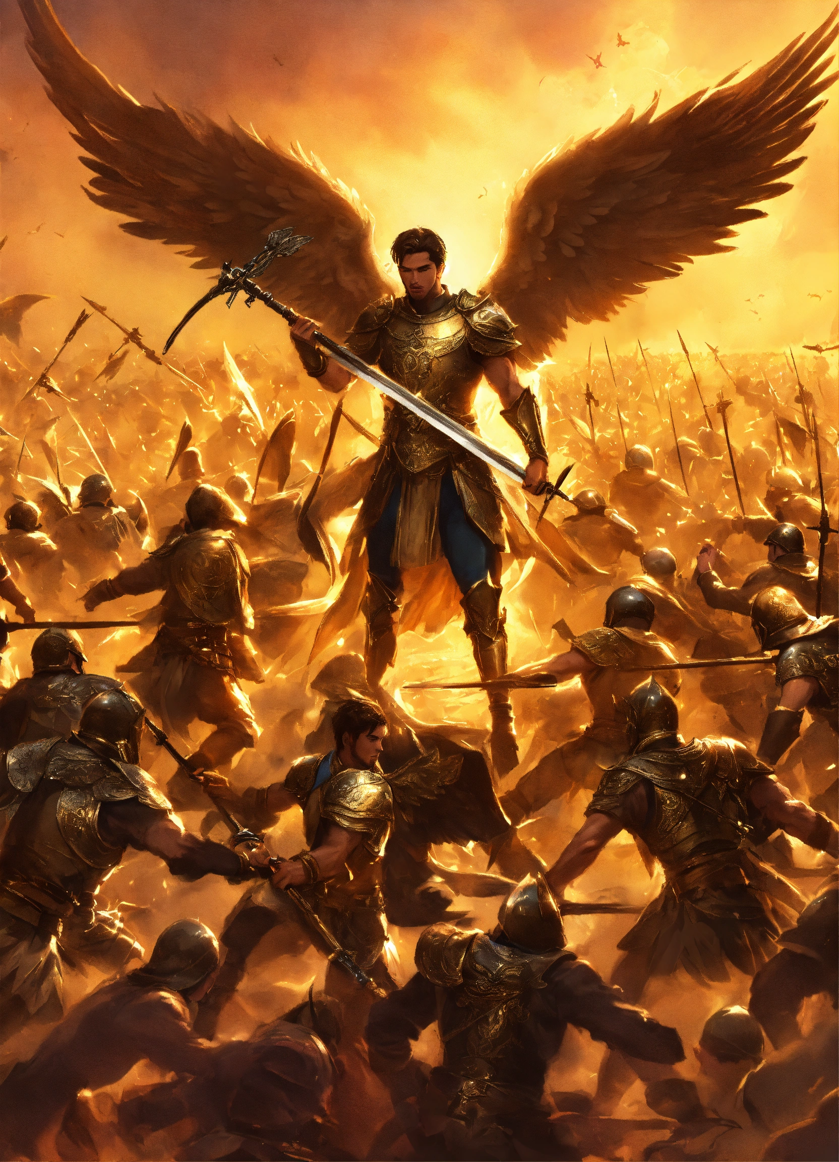 Lexica - One angel fighting an army of warriors