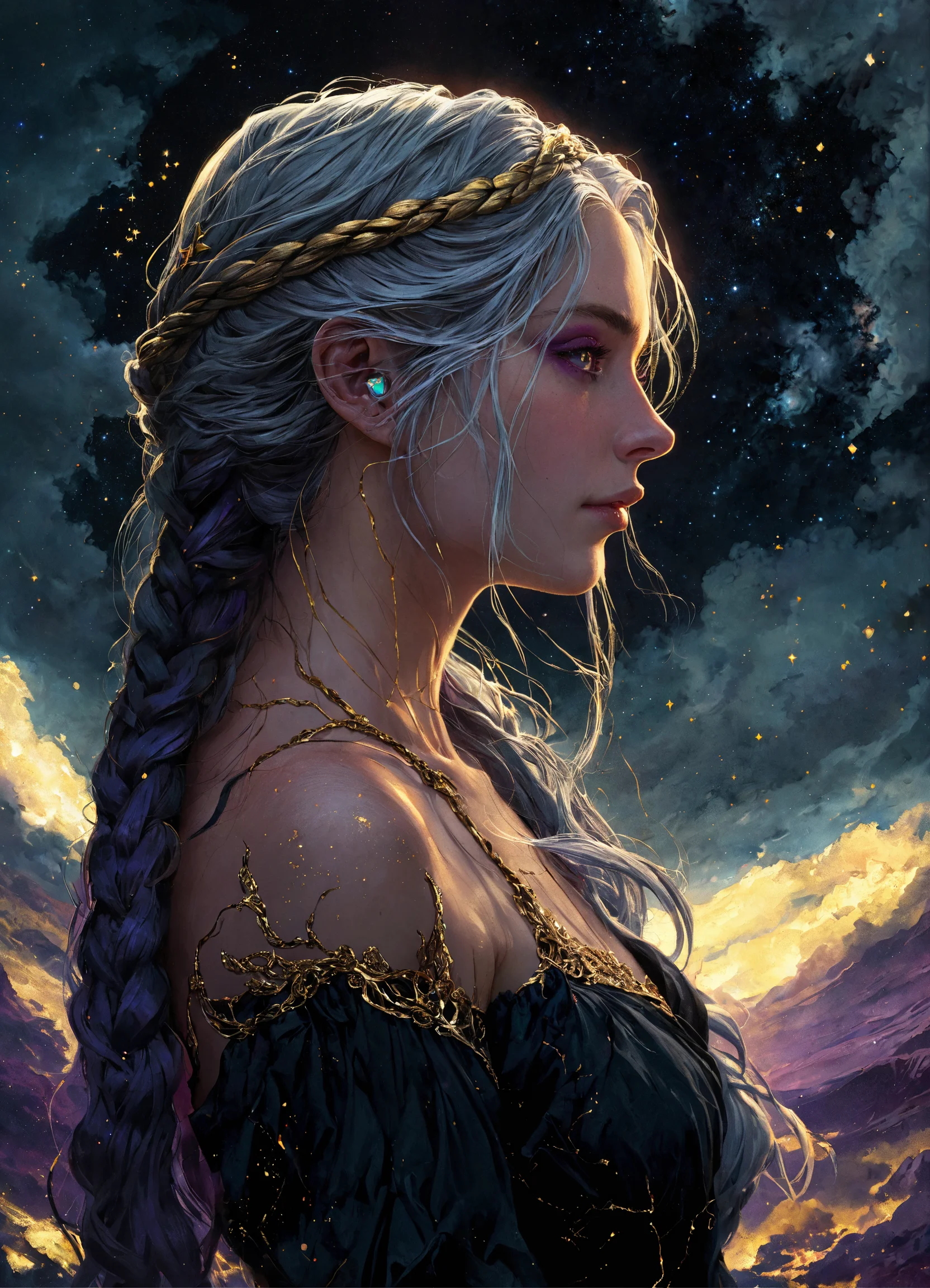 Lexica - Create an image of a vtuber, long gray hair with a braid ...