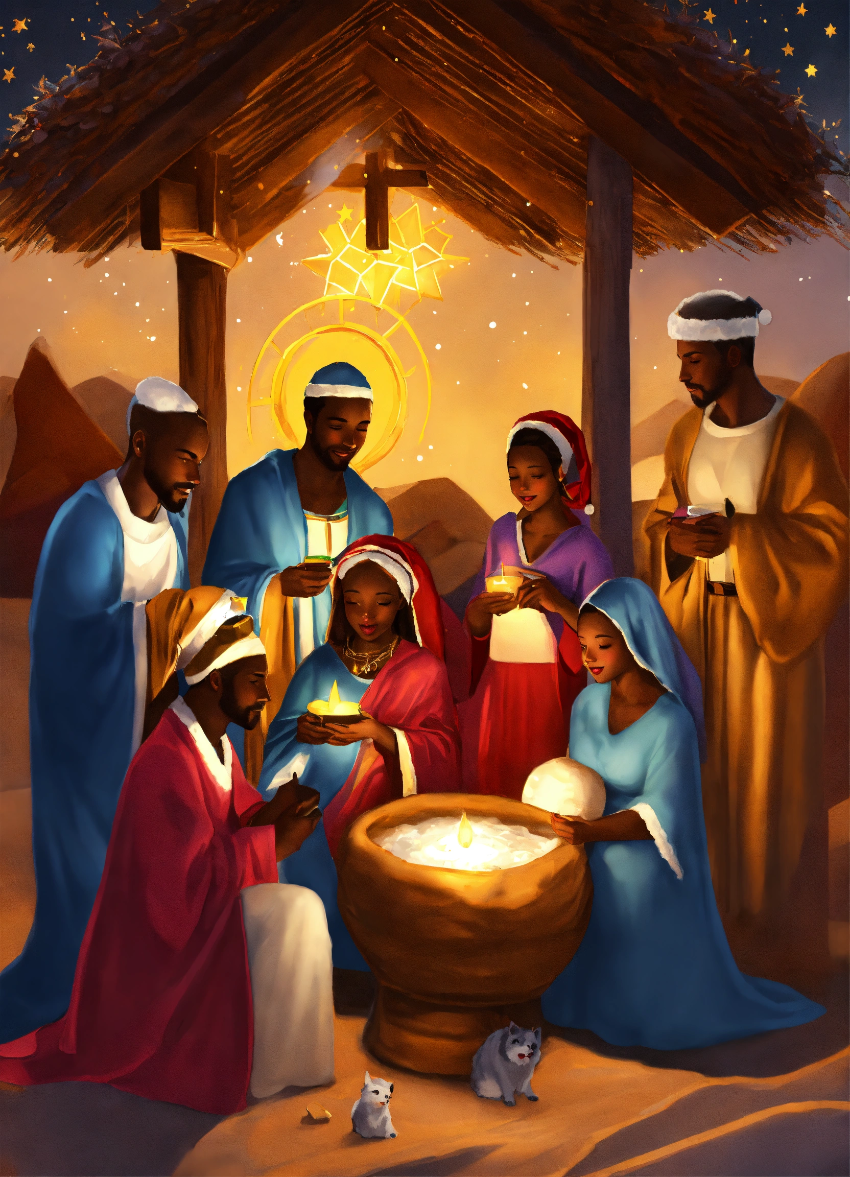 Lexica - Create digital art of Black Nativity Scene for use of a ...