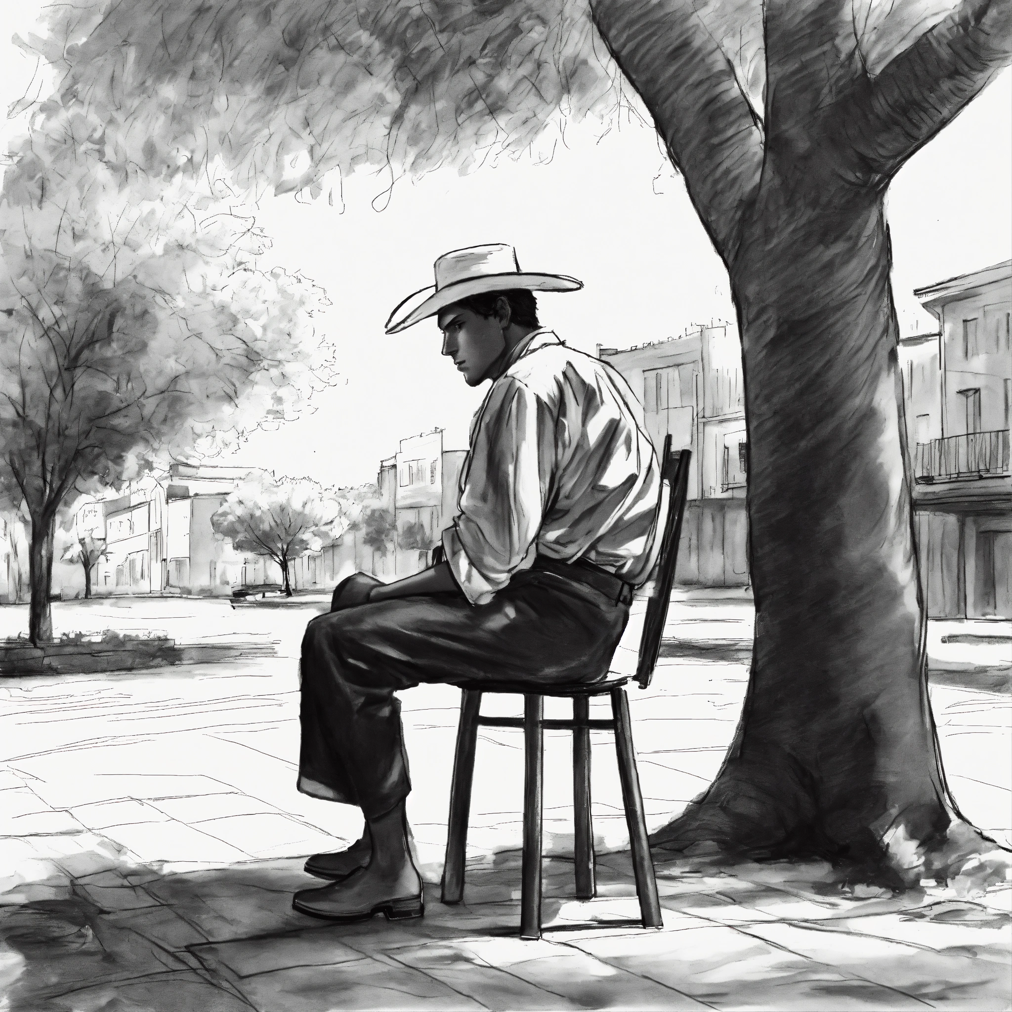 Lexica - Gaucho man, sketch, black and white, sitting on a chair and ...