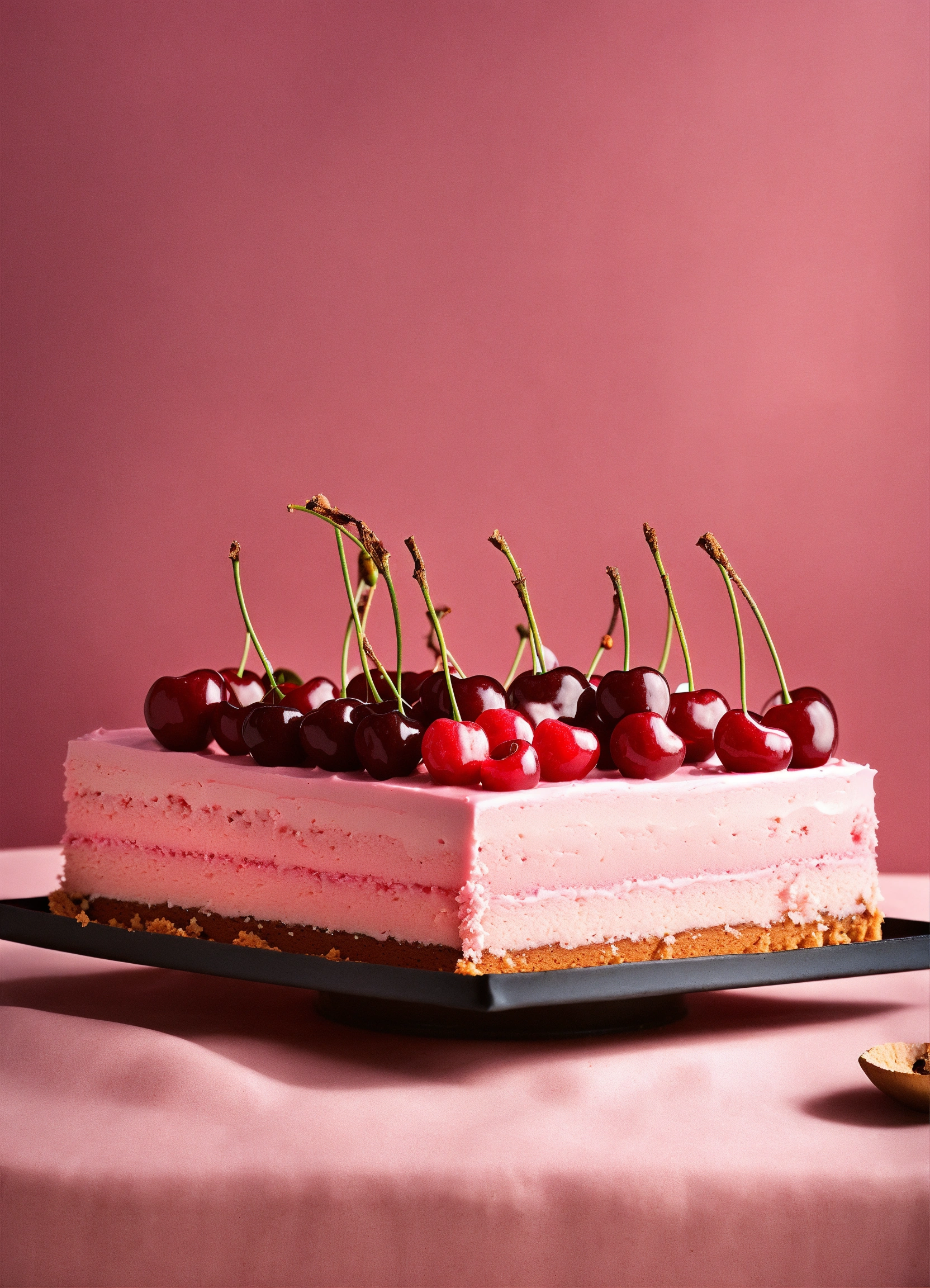 Lexica - A pink rectangle cake with cherries