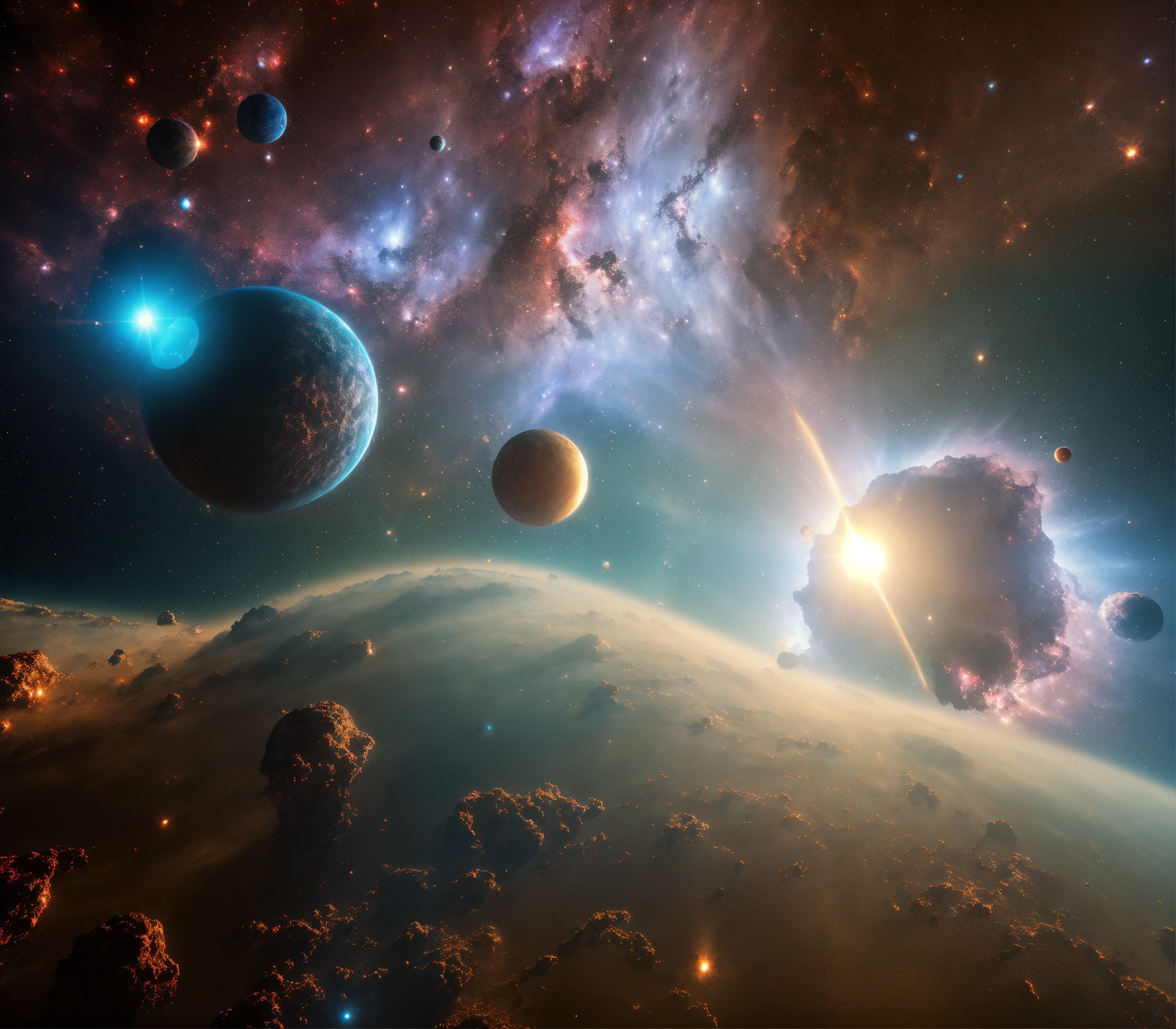 Lexica - Space nebula, sun backgound, Cinema 4D scifi 3D scene of a ...