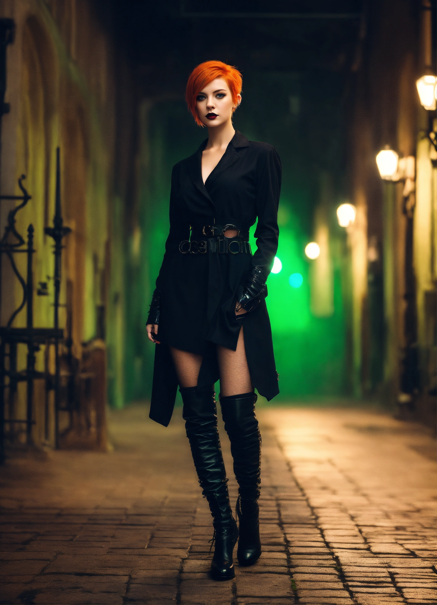 Lexica - Render beautiful ginger young woman in dark goth outfit with ...