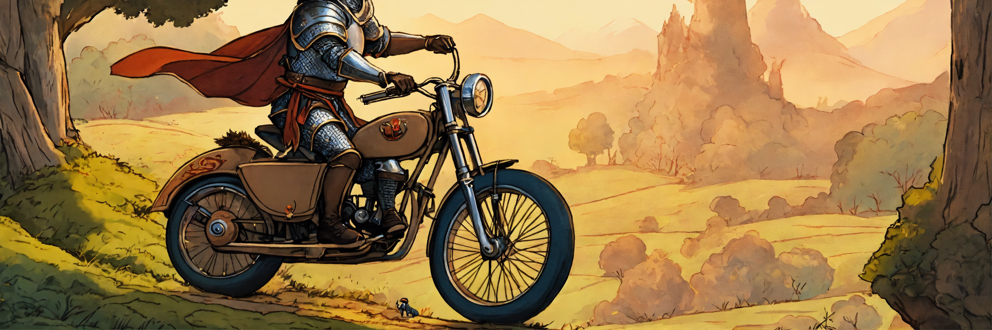 Lexica - Medieval poster of a knight riding a bike and holding a sword ...