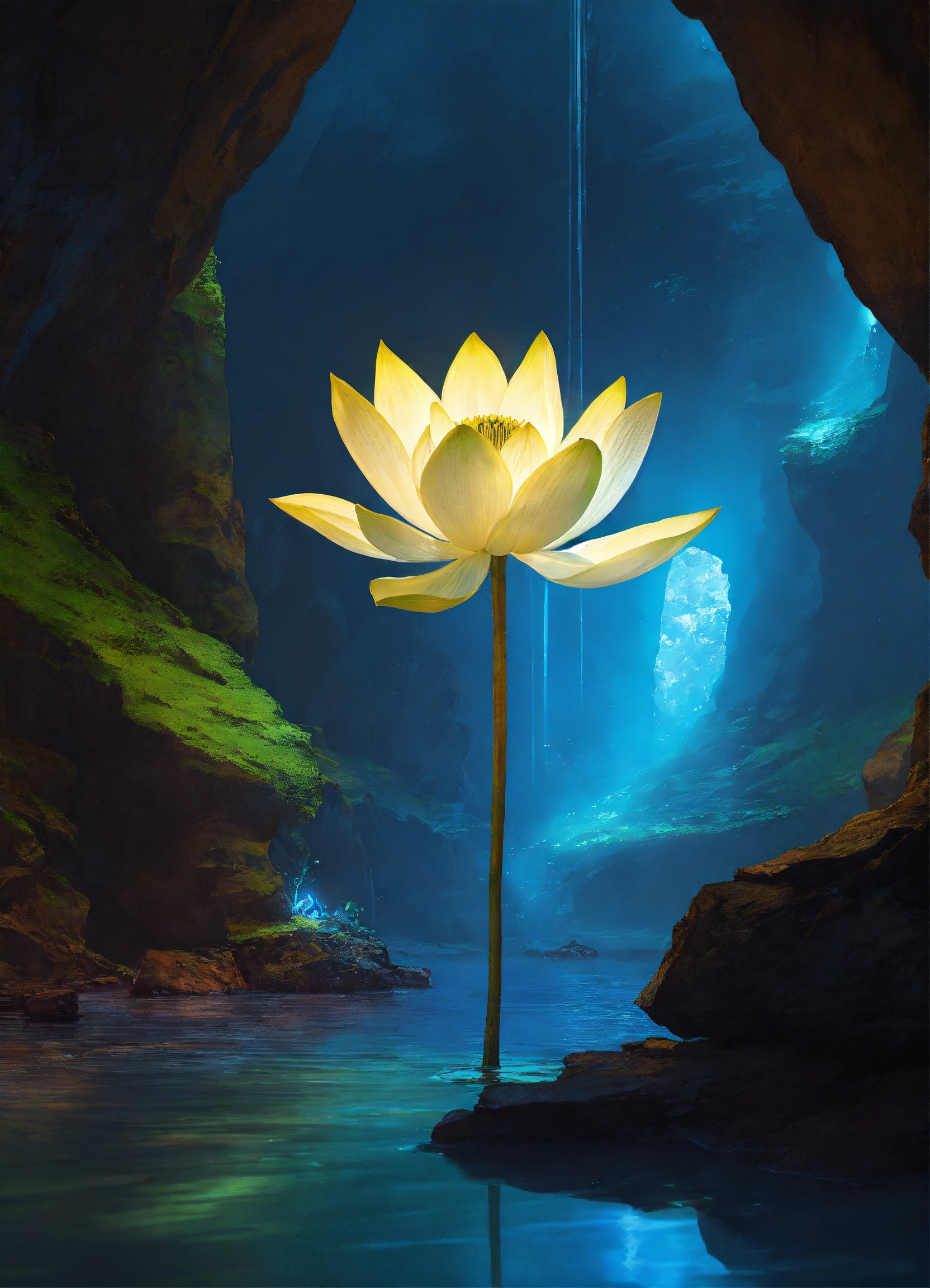 Lexica - An azure lotus illuminating a bright blue light emitting blue ...