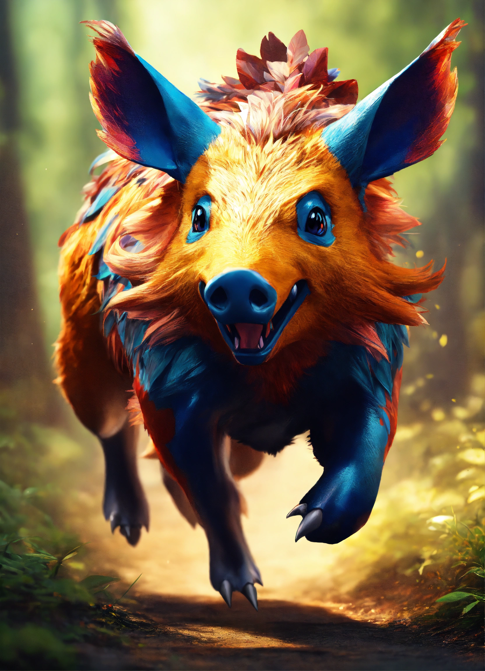 Lexica - Pokemon mixed with wild boar head running, 8K, metallic colors.