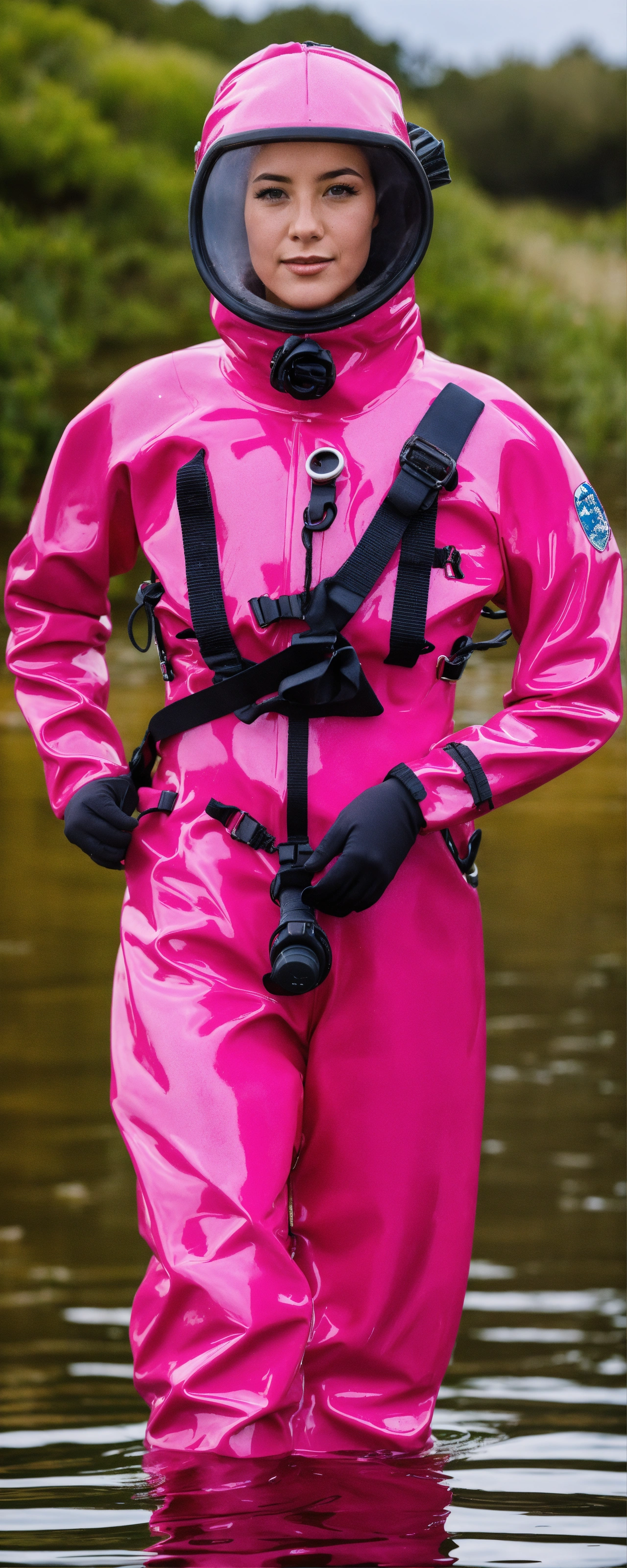 Lexica - Female diver in pink glossy viking drysuit