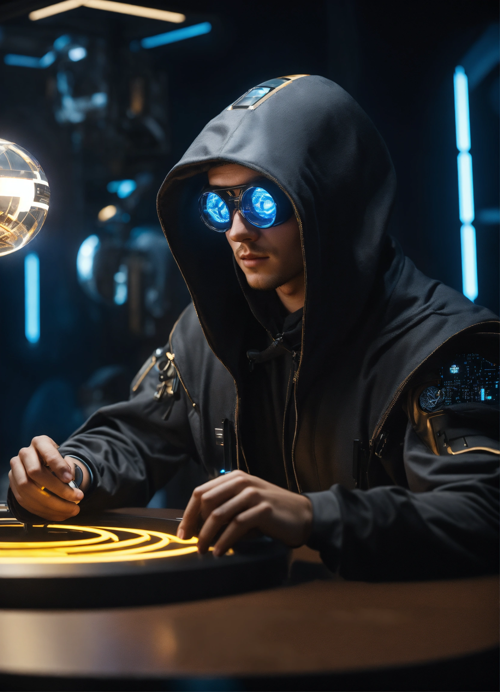 Lexica - Nerdy 25 year old male cyborg hacker wearing futuristic ...