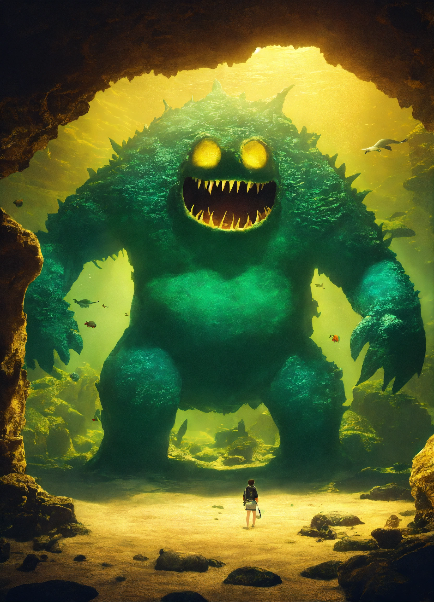 Lexica - Text monster in an underwater cave