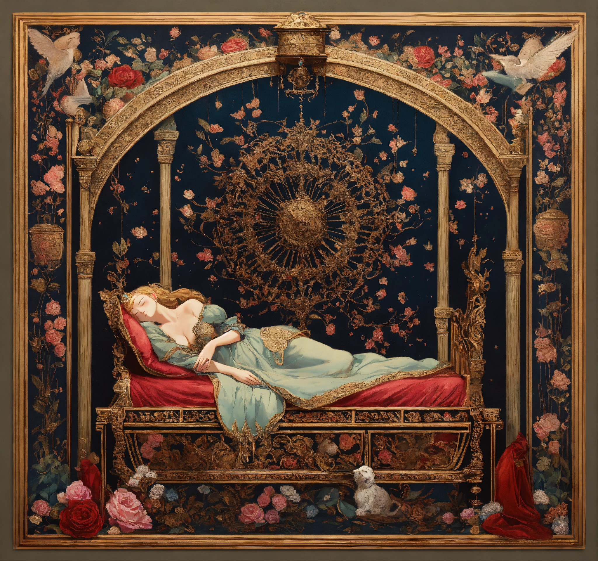 Lexica - The sleeping beauty, princess asleep on her back, death bed ...