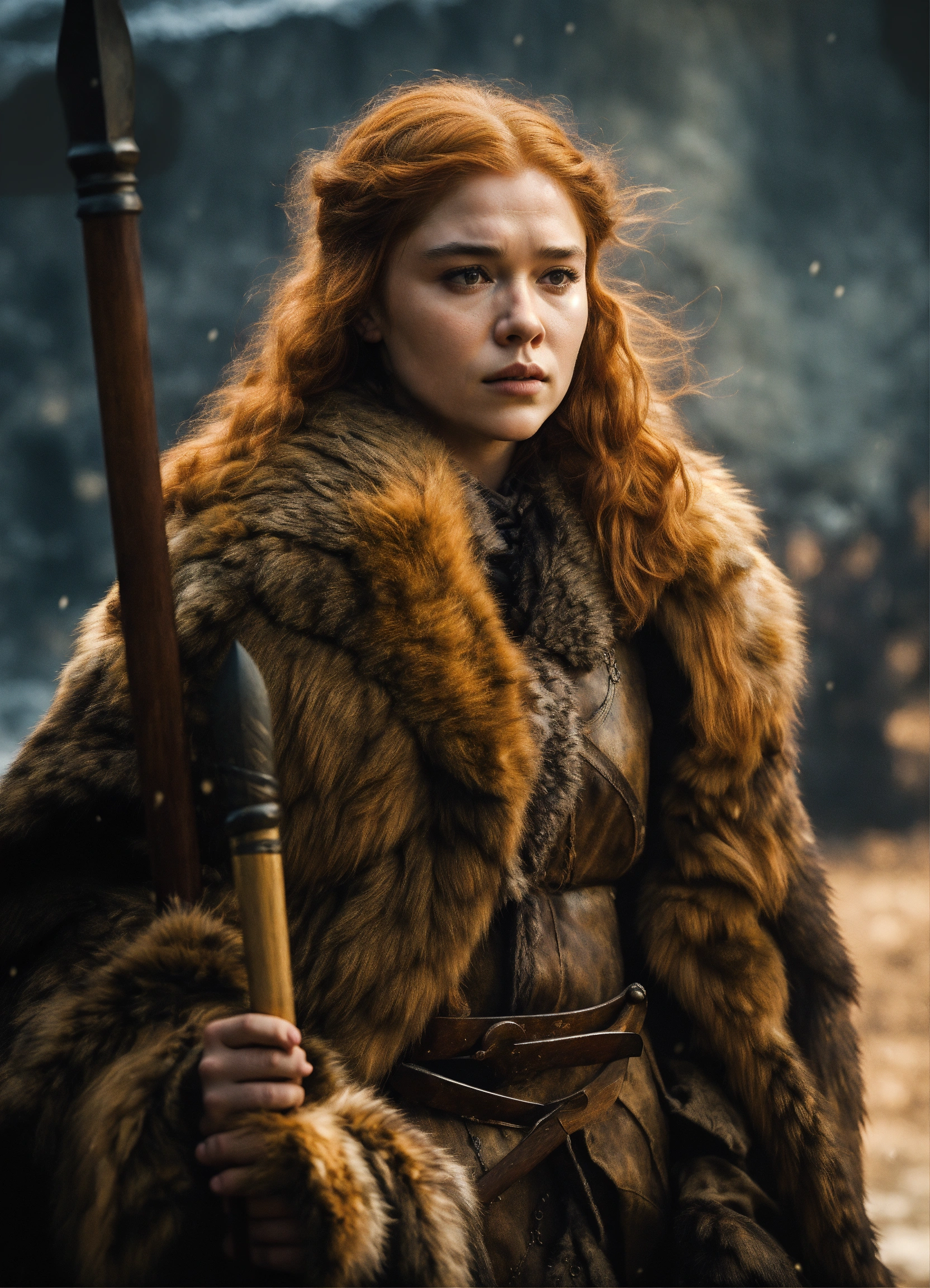 Lexica - Game of thrones wildling warrior girl in furs with a spear