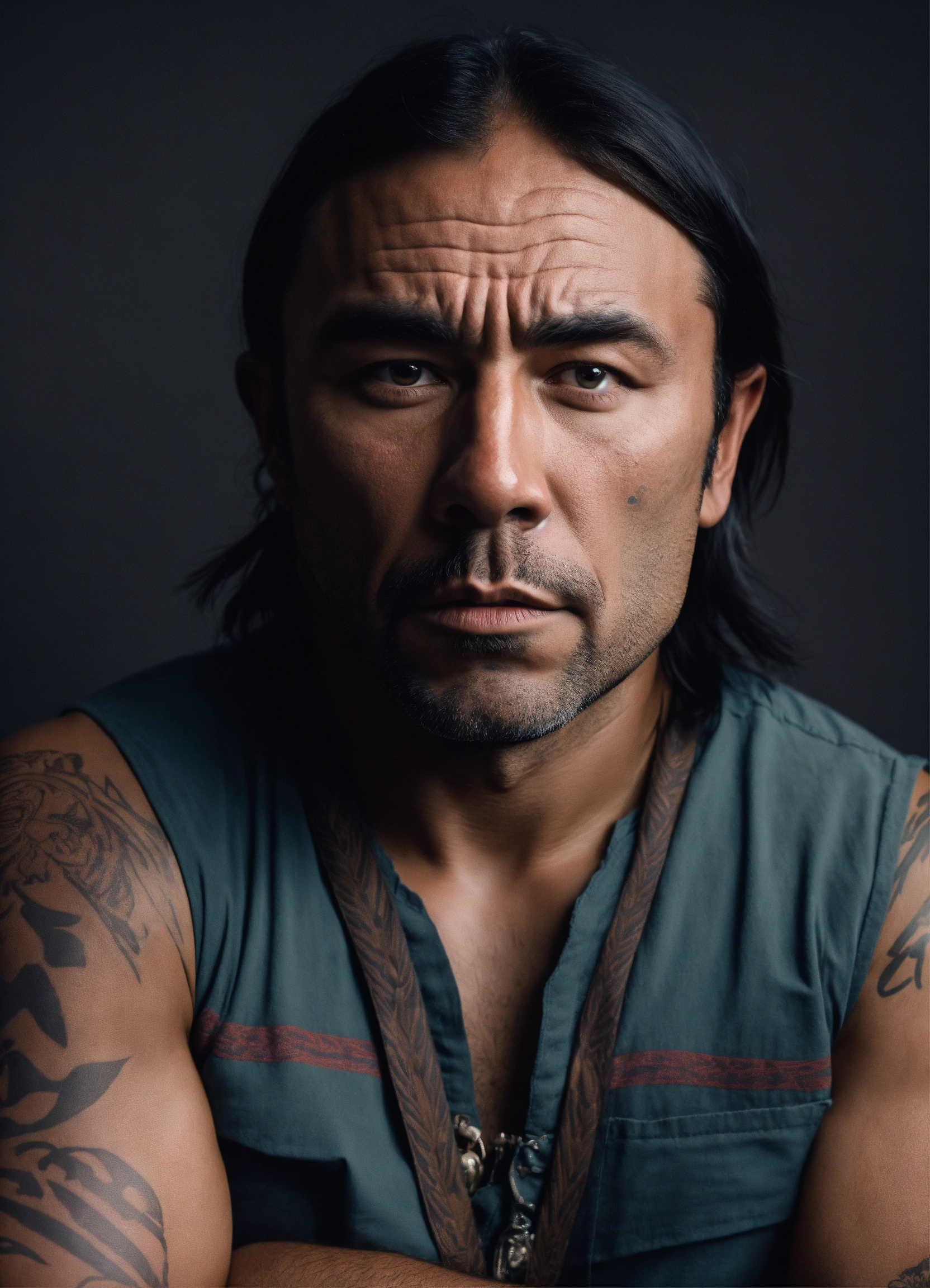 Lexica - Scared native american man, FRONT VIEW, casual clothes, arms ...