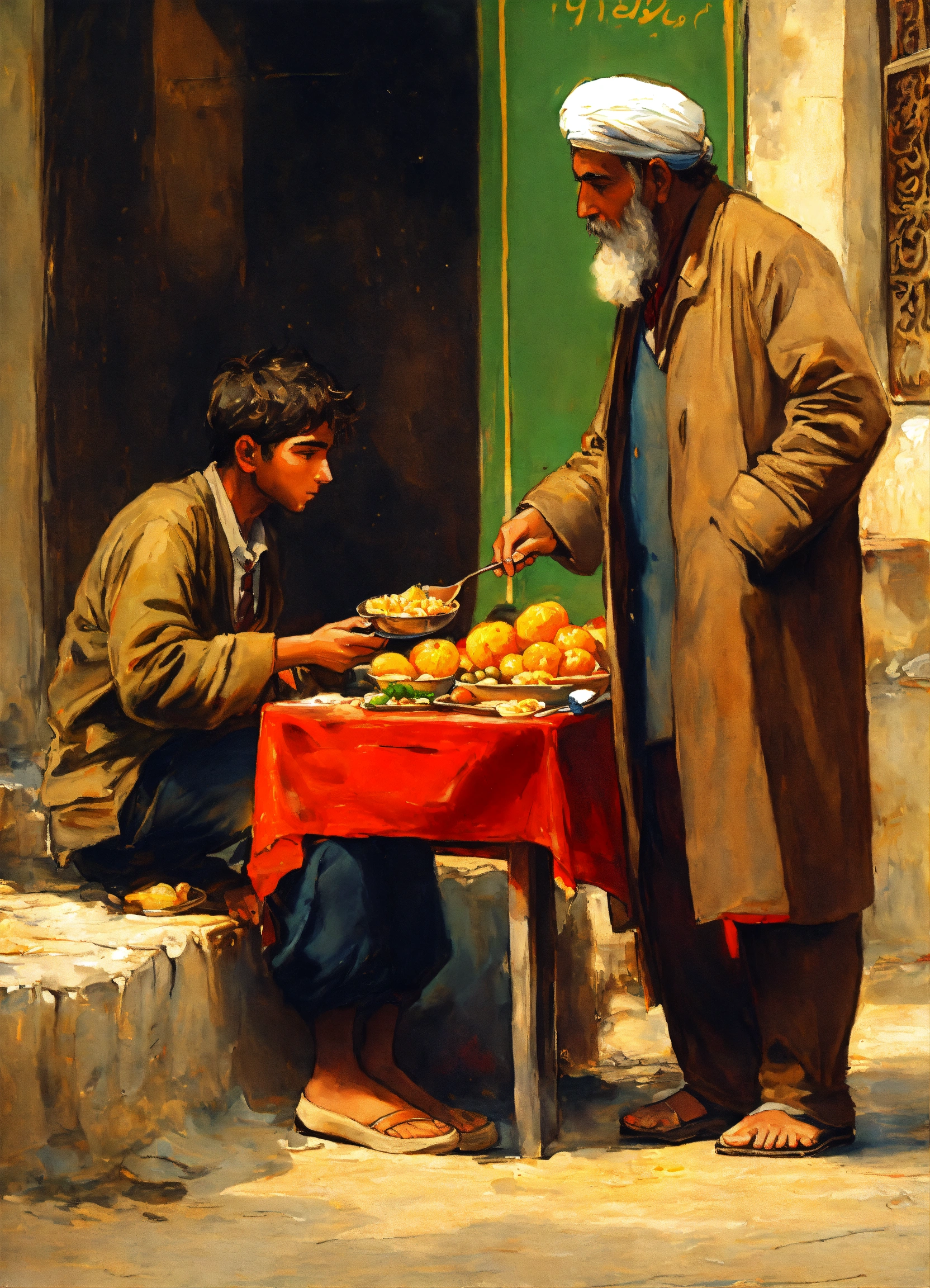 Lexica - A Turkish school student sharing food in the street to a poor ...