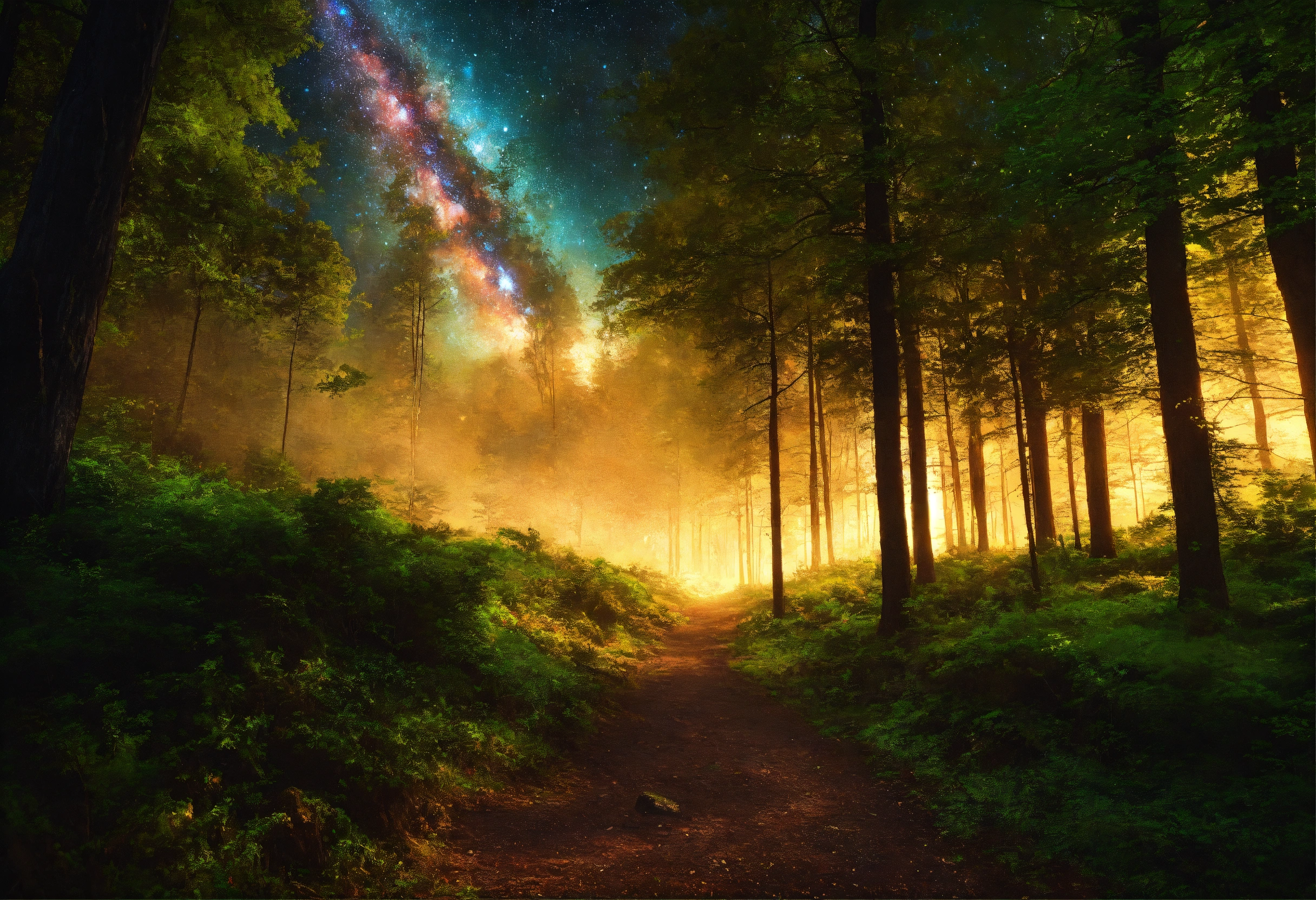Lexica - Subconscious, landscape, forest, path, galaxy, universe