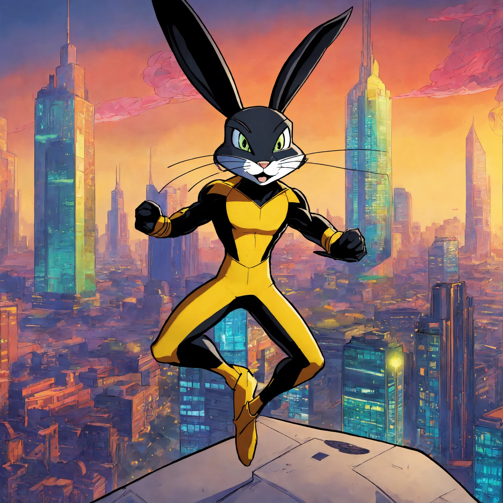 Lexica - Anthropomorphic lagomorph Ace Bunny wearing black yellow ...