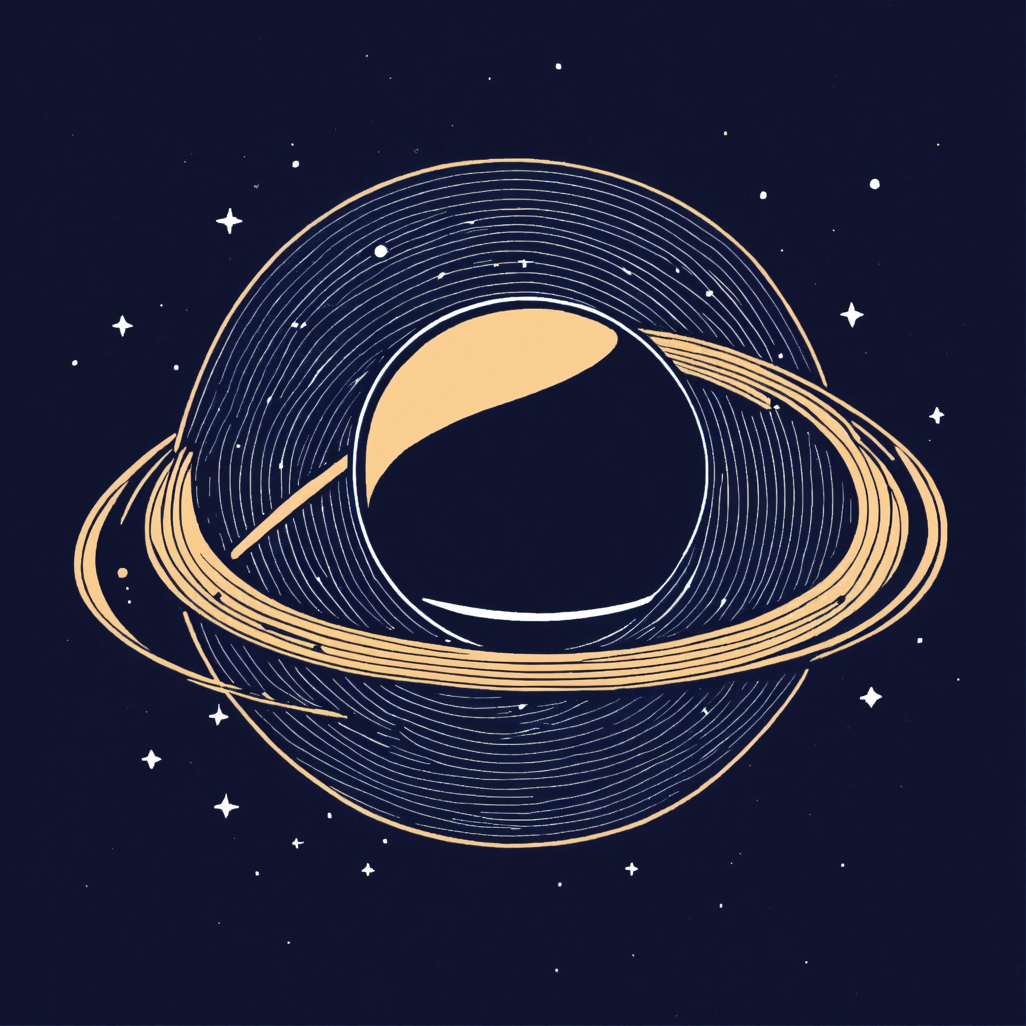Lexica - Simple drawing of saturn, angled rings, stars, minimal, simple ...