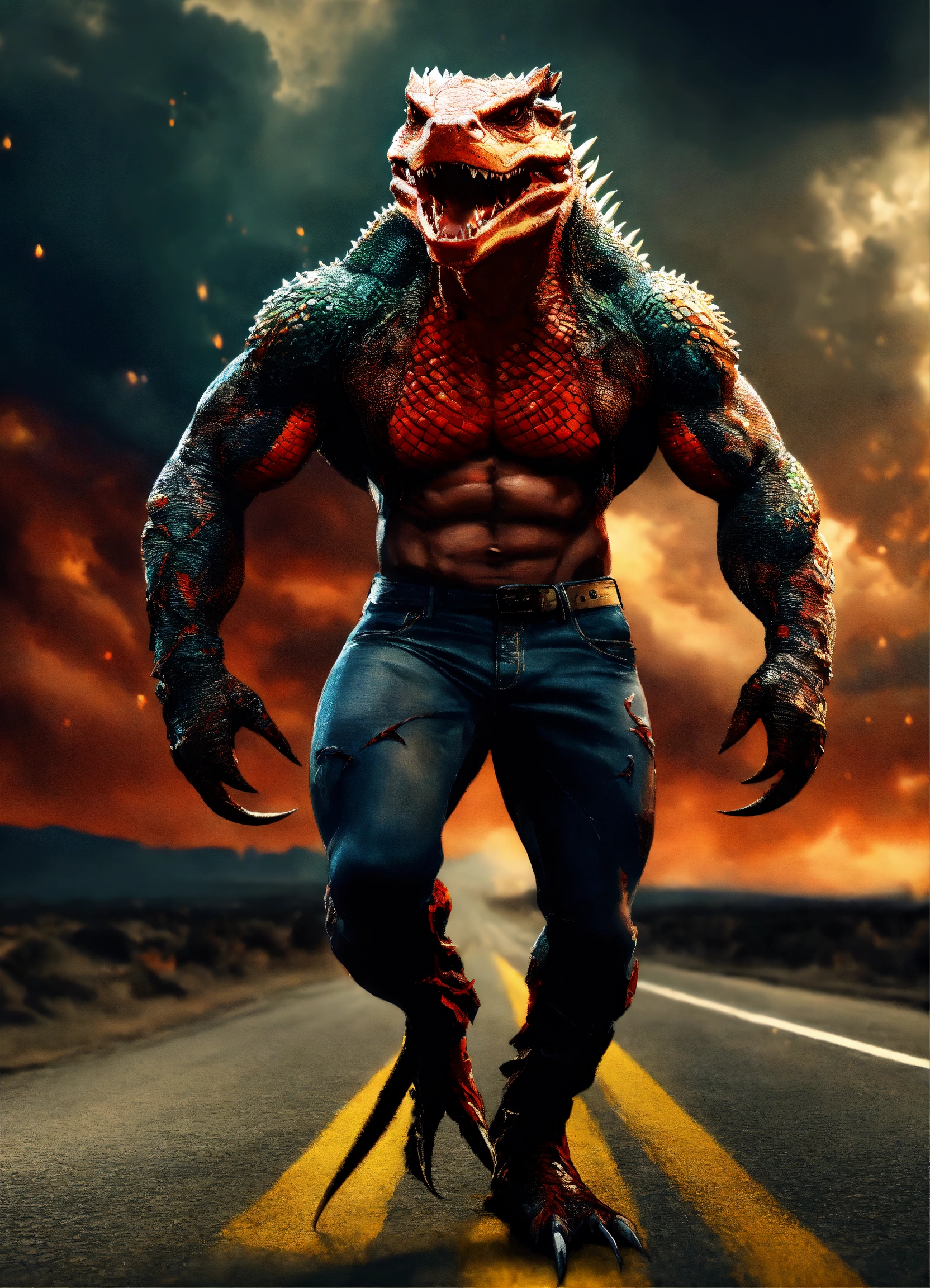 Lexica - Full body eight foot evil male Lizard god, big strong muscular ...