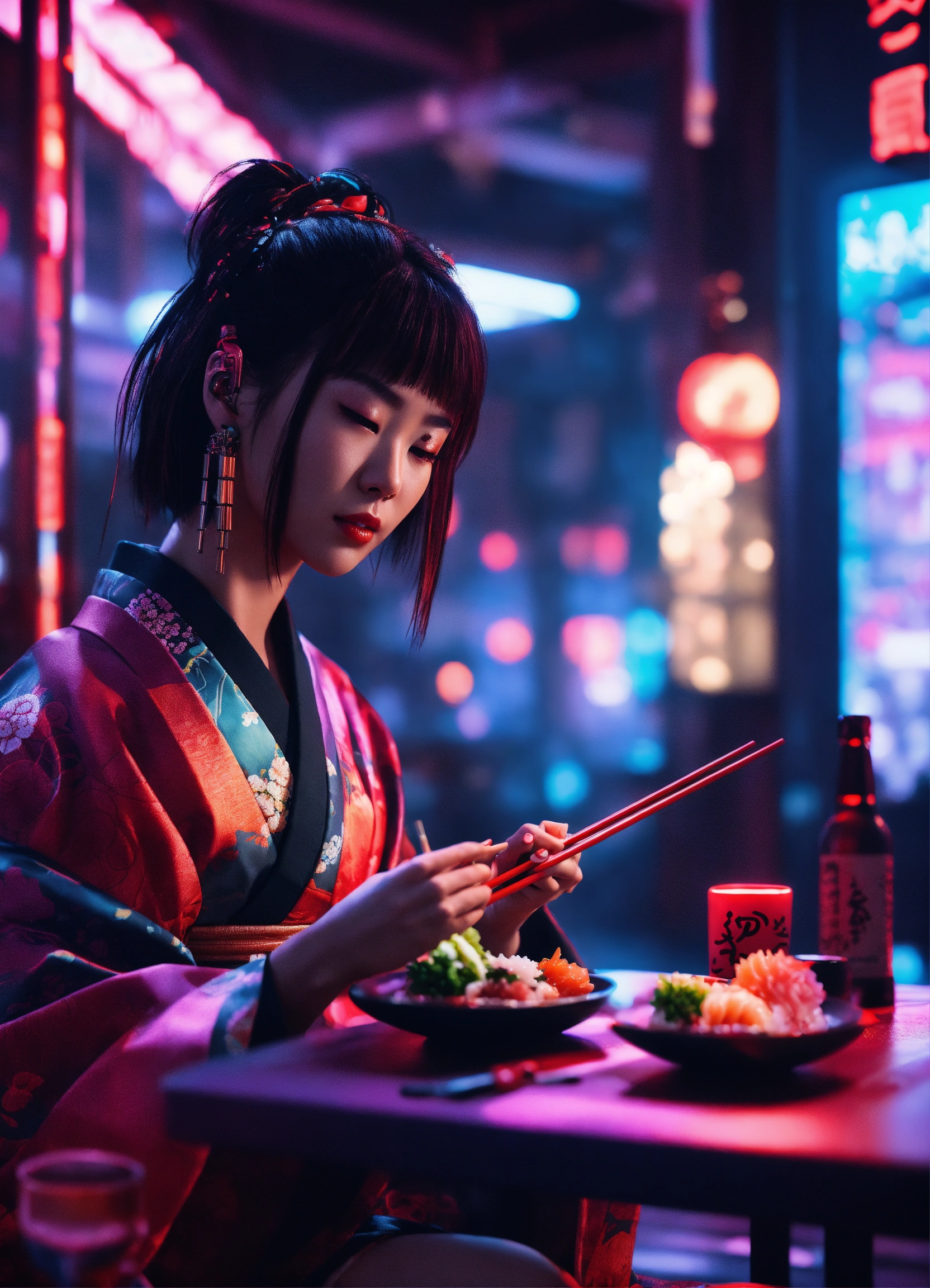 Lexica - Dark aesthetic, a realistic cyborg eating sushi with ...