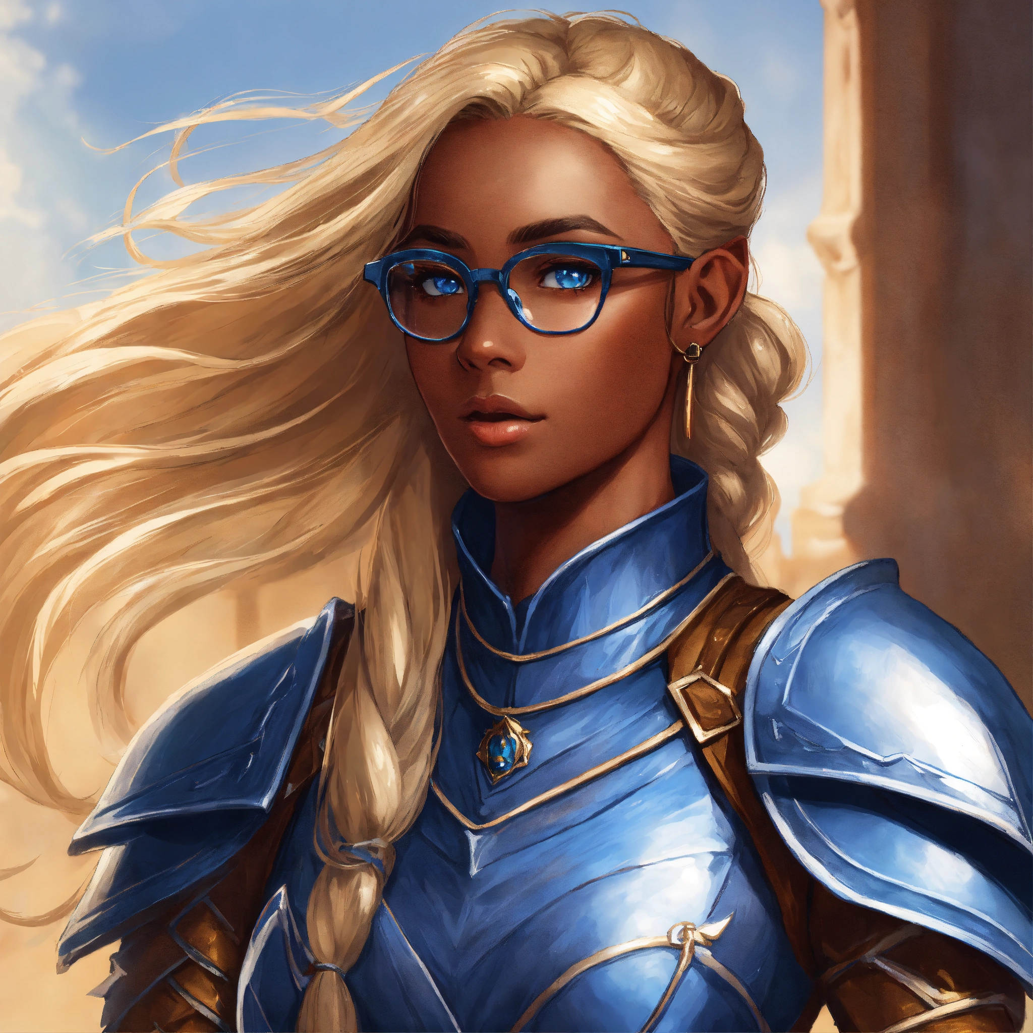 Lexica - A very brown skinned half elf woman, wearing glasses with deep ...