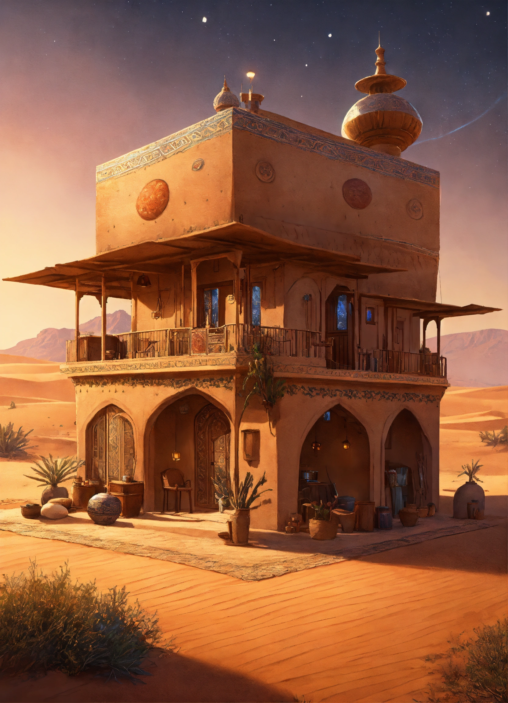 Lexica - Concept art of a large desert home, jakku, desert, flat roof ...