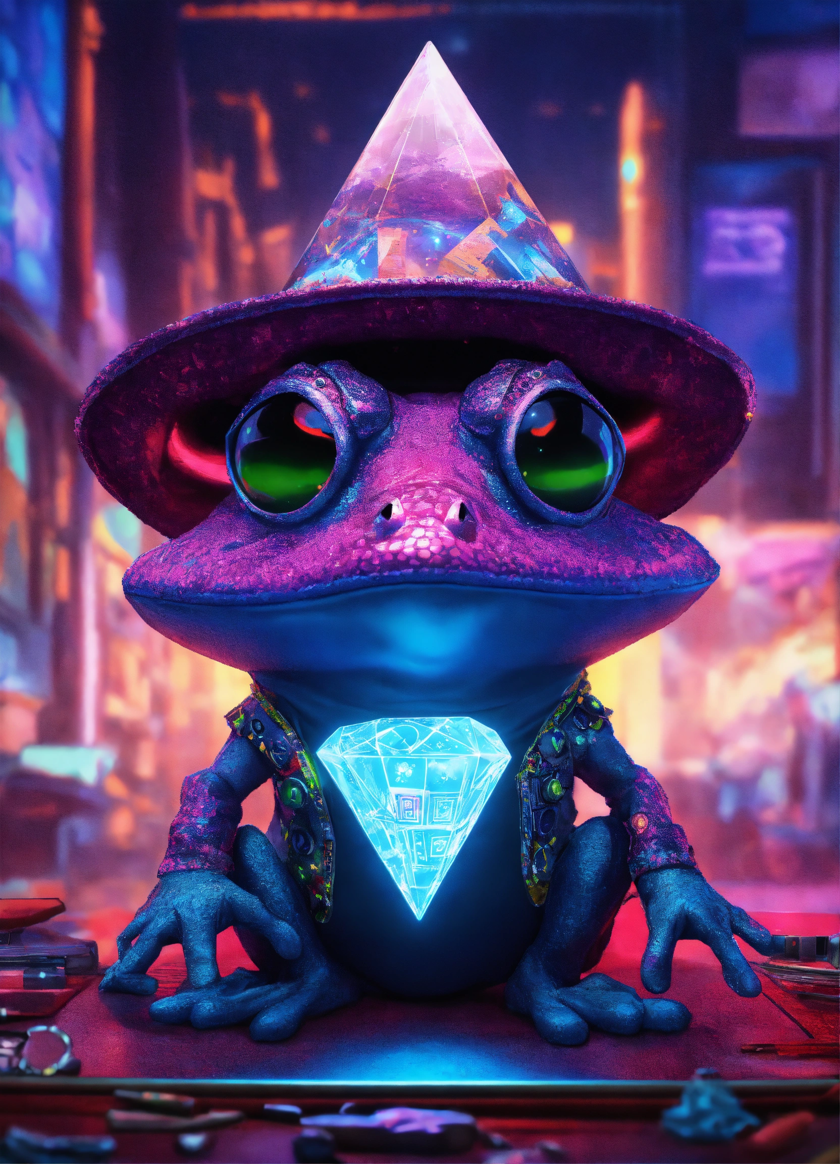 Lexica - A diamond metal occult toad as a hippie with a in a slice of ...