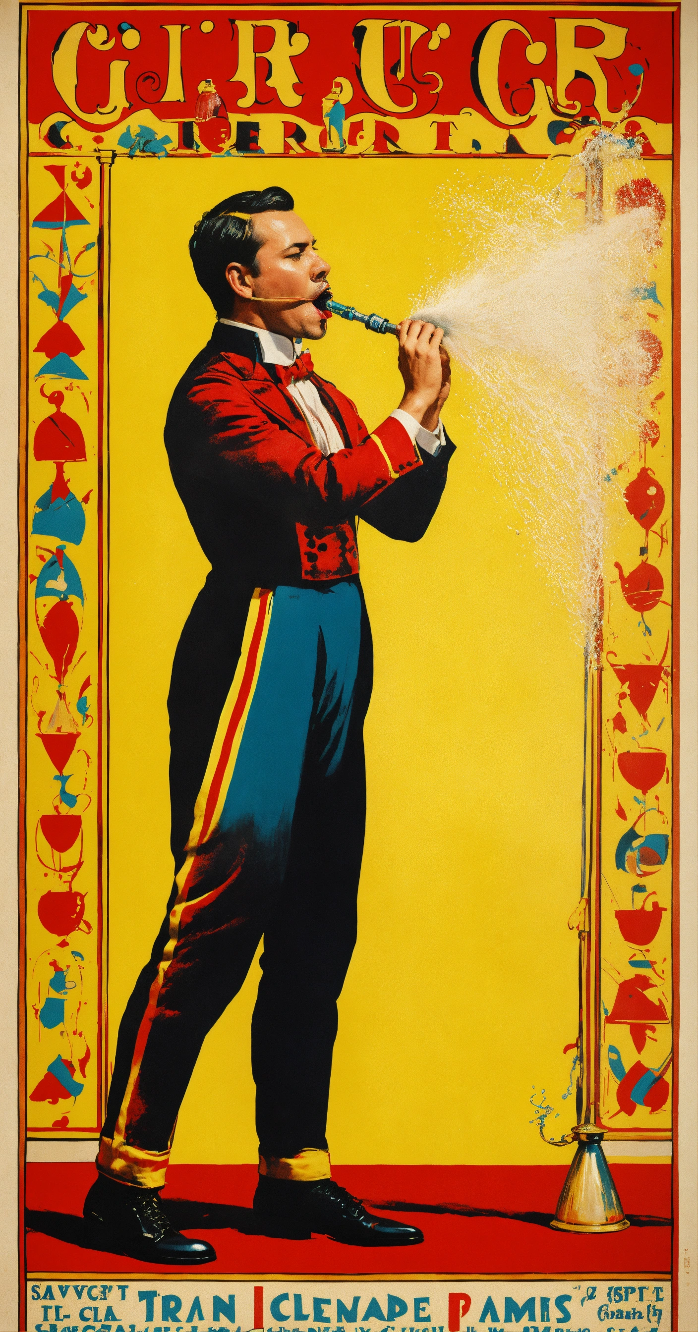 Lexica - Poster illustration of a circus performer doing a spit-take ...