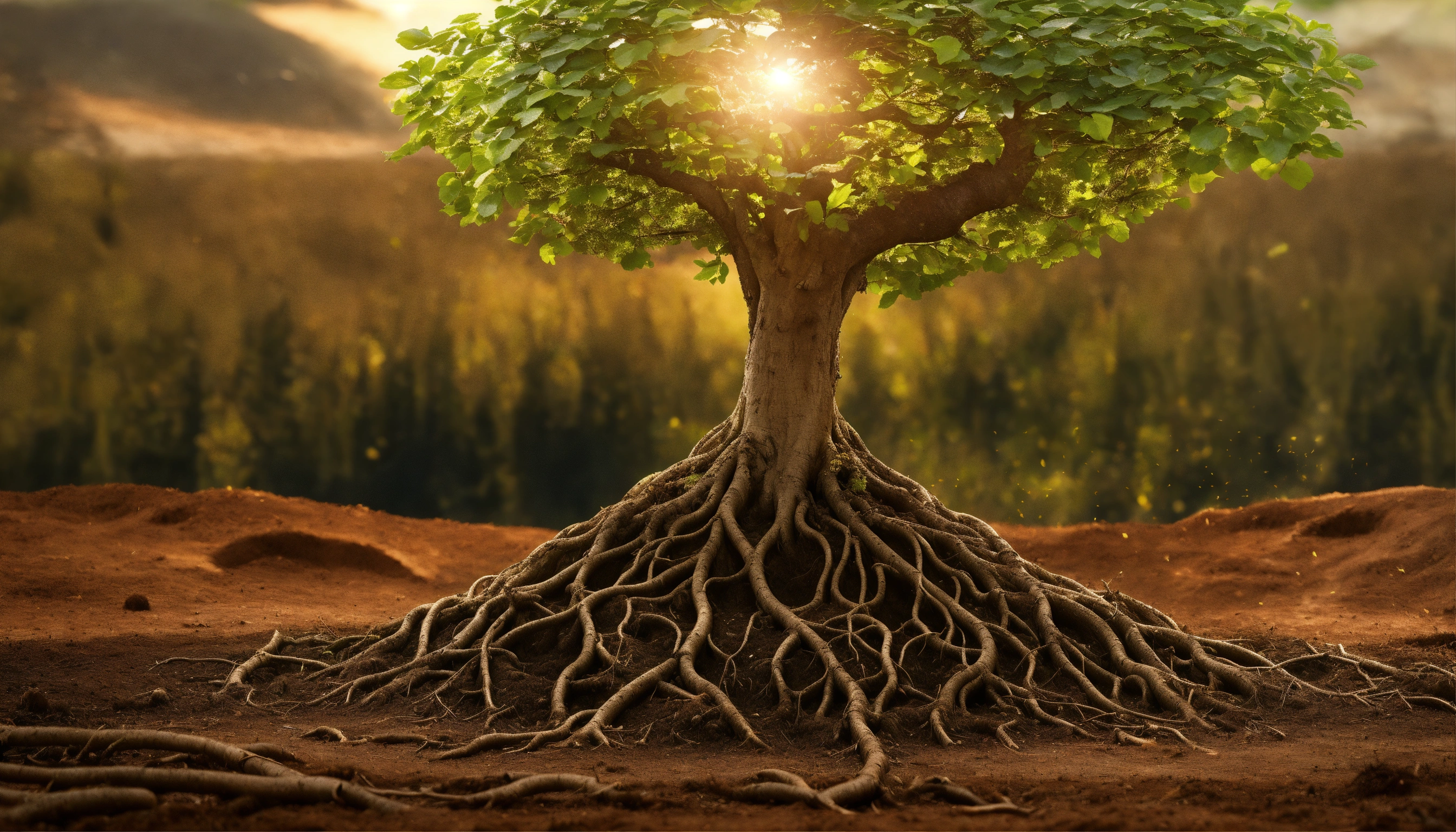 Lexica - Cut through image of spare tree roots inside soil but observable