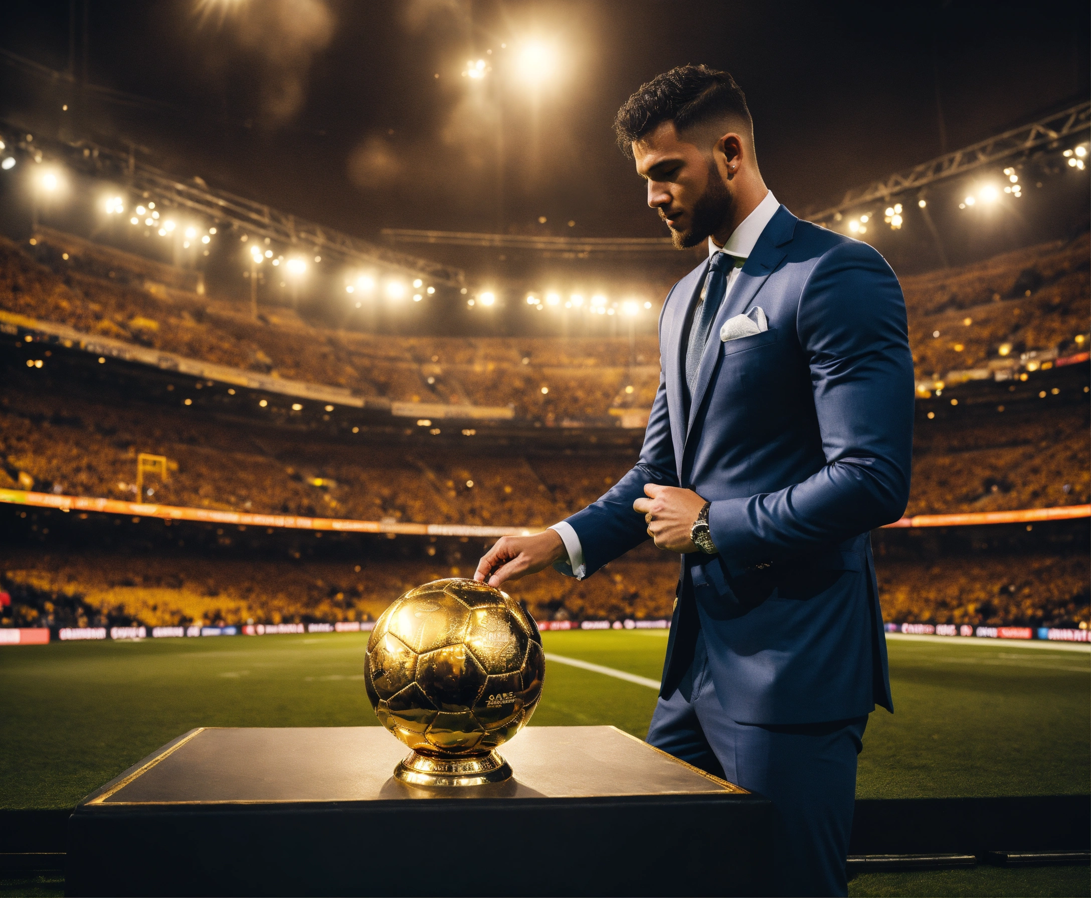 Lexica - Awarding the golden ball to the best football player, on stage ...