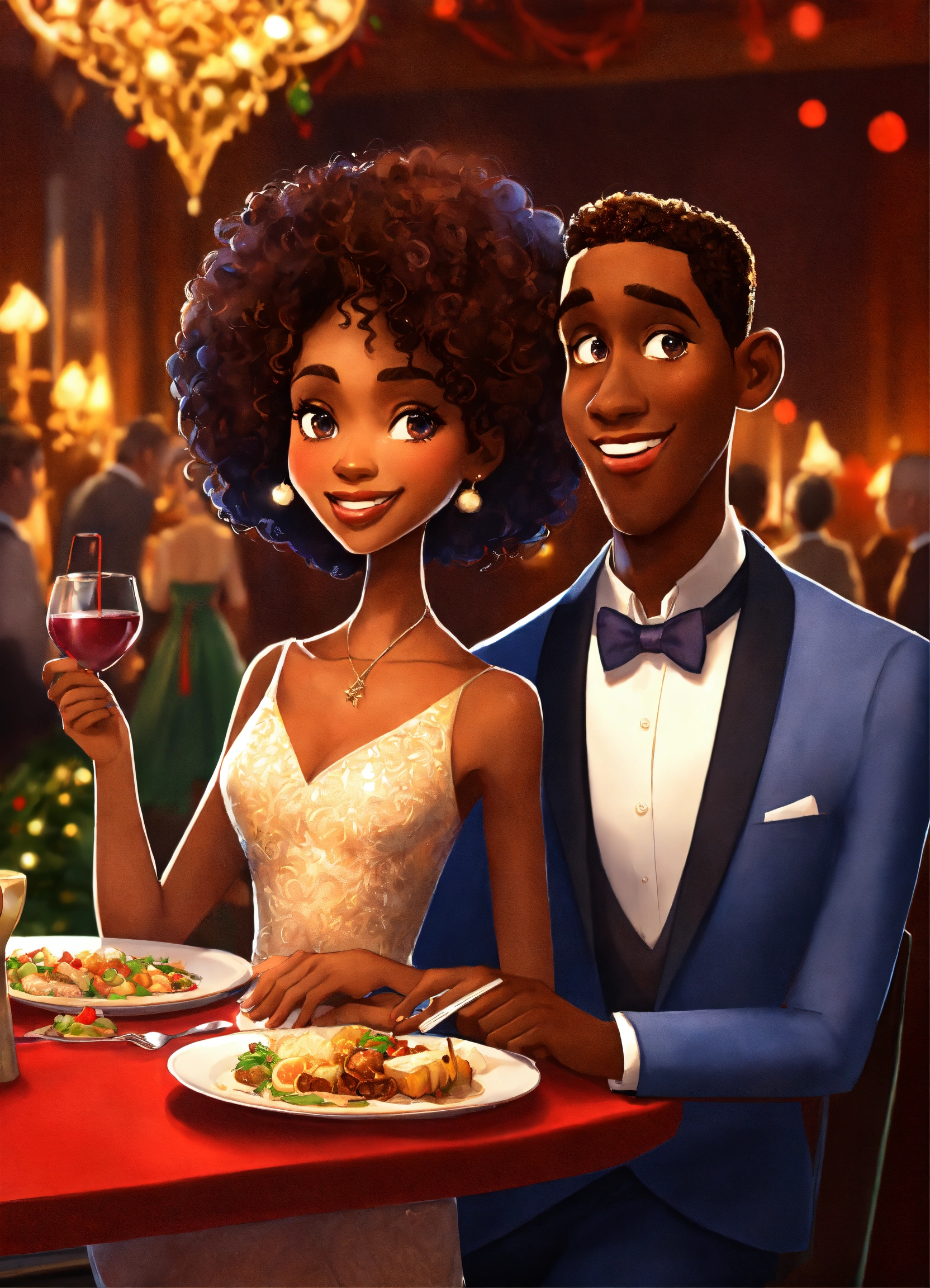 Lexica - Pixar art adult African American couple, female with curly ...