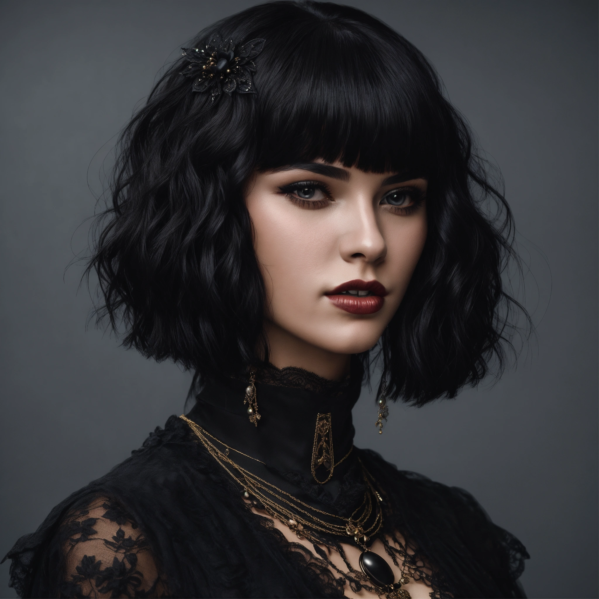 Lexica - Extremely beautiful gothic woman, short black hair with bangs ...