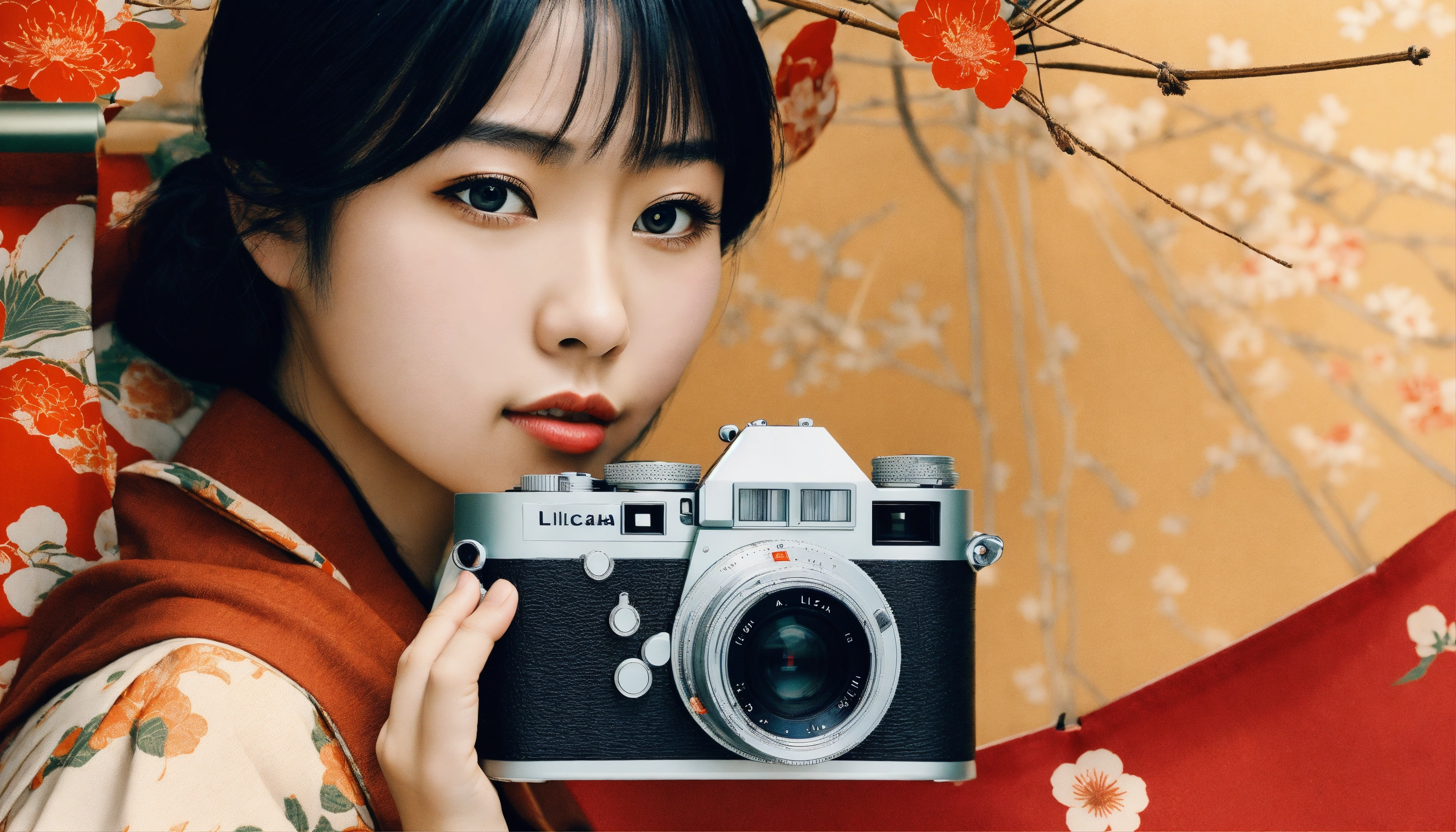 Lexica - A collage of a Leica camera with a Japanese beautiful girl, capturing its essence ...