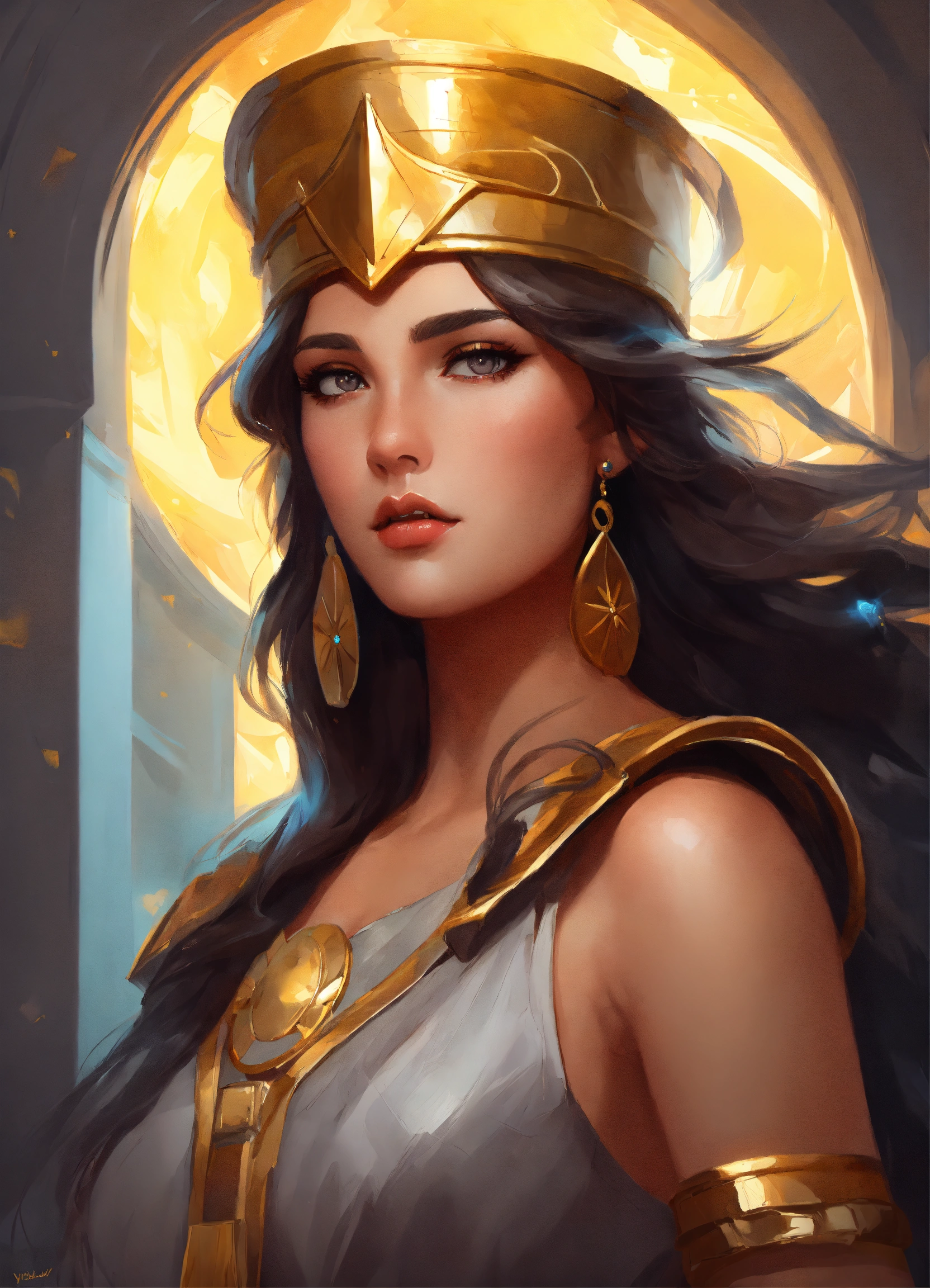 Lexica - Goddess Athena, volumetric cartoon oil paint, gray eyes, dark ...