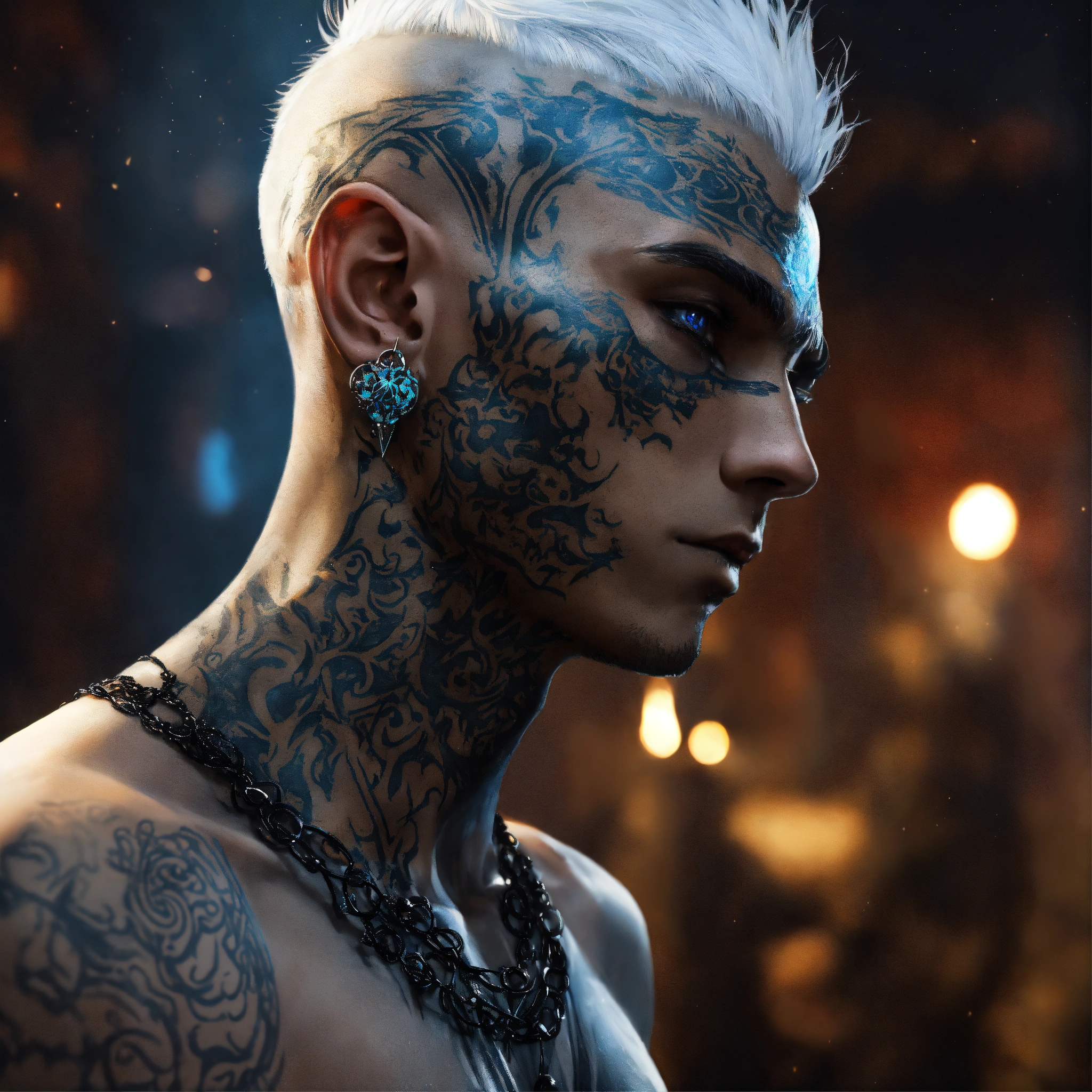 Lexica Fantasy Torso Shot Of A Tatooed Male Elf Sickly Thin Gaunt
