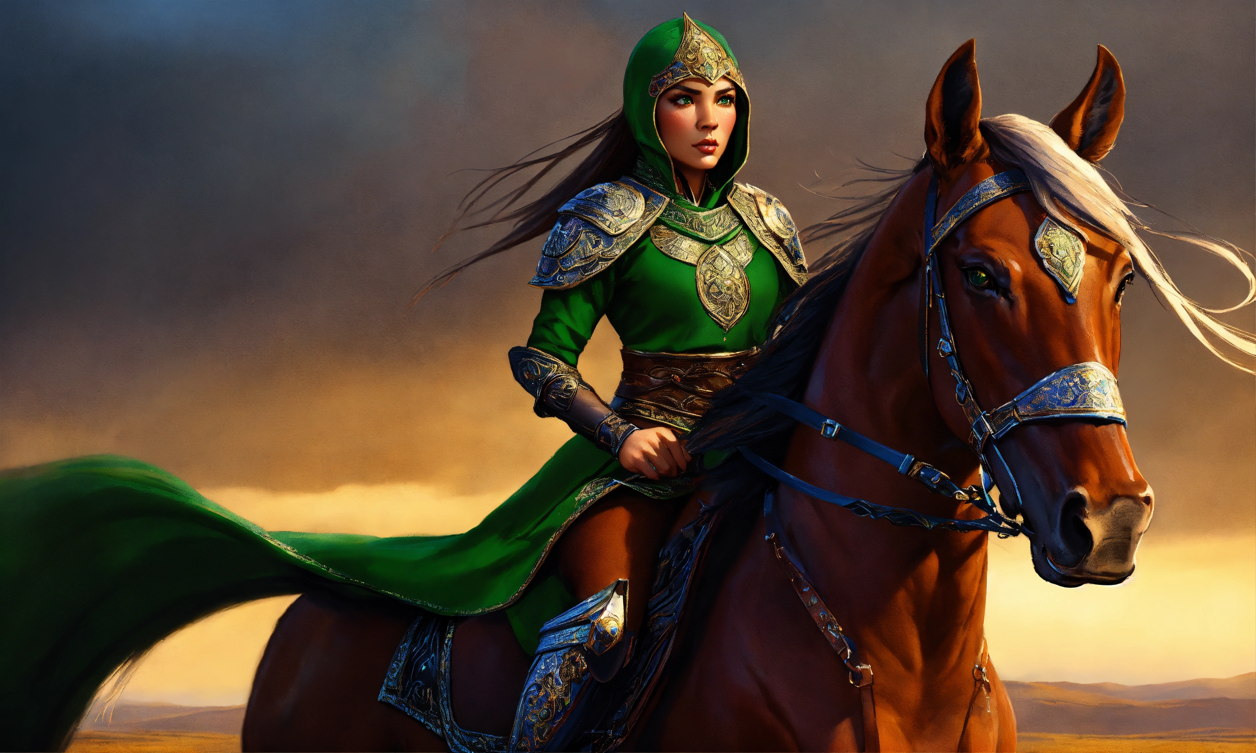 Lexica - Female Warrior elf based on timurid soldier, riding large ...
