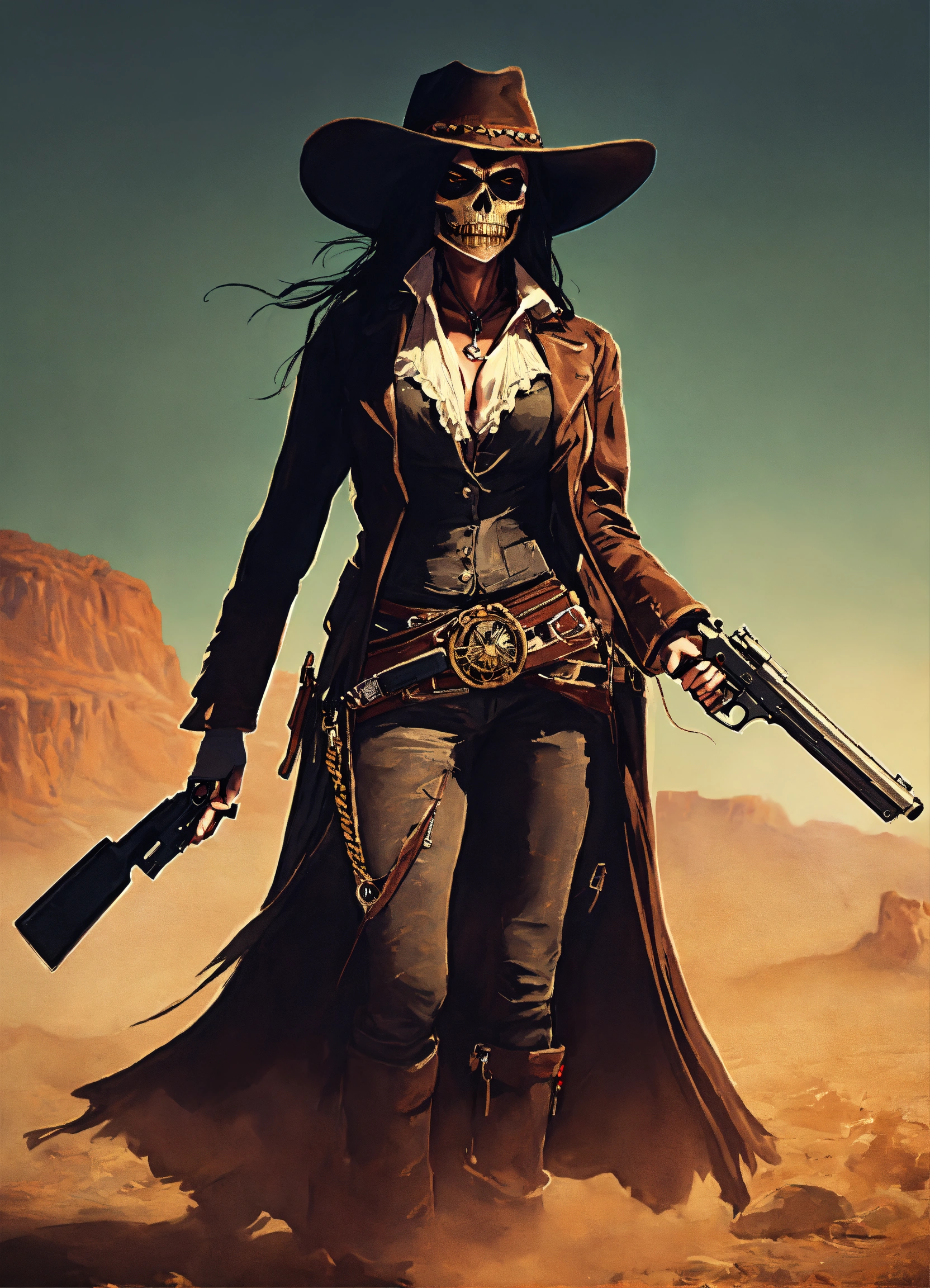 Lexica - Female wild west gunslinging grim reaper