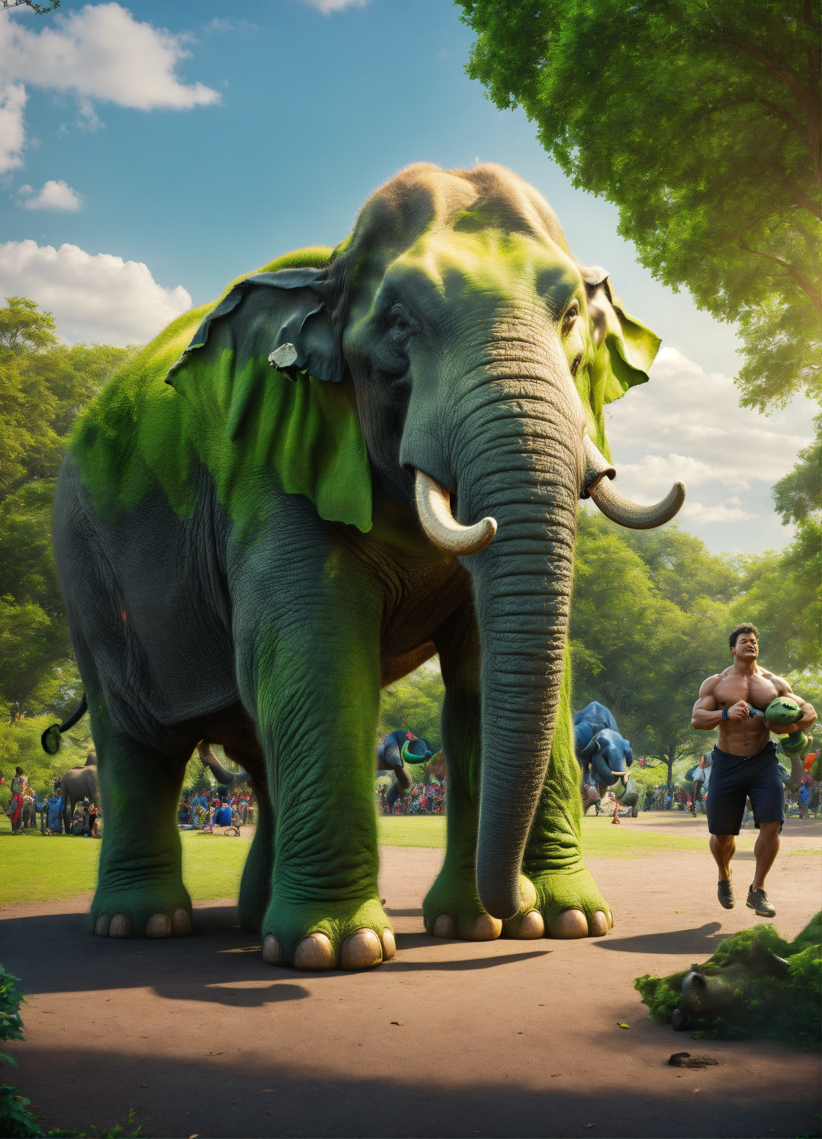 Lexica - Hulk riding an elephant,8k,in the park,reality