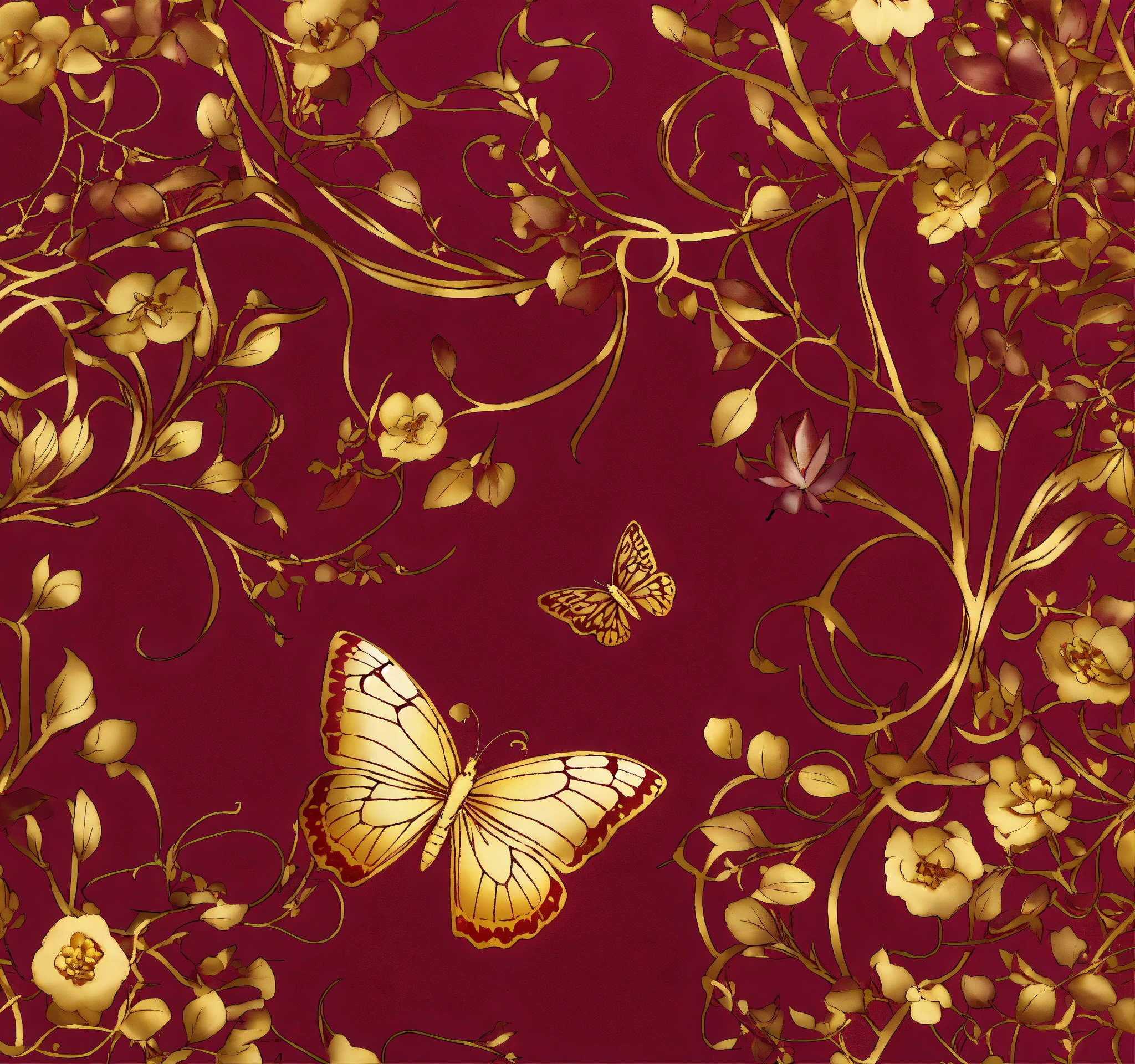 Lexica - Maroon, metalic, gold outlines, gold vines, butterfly