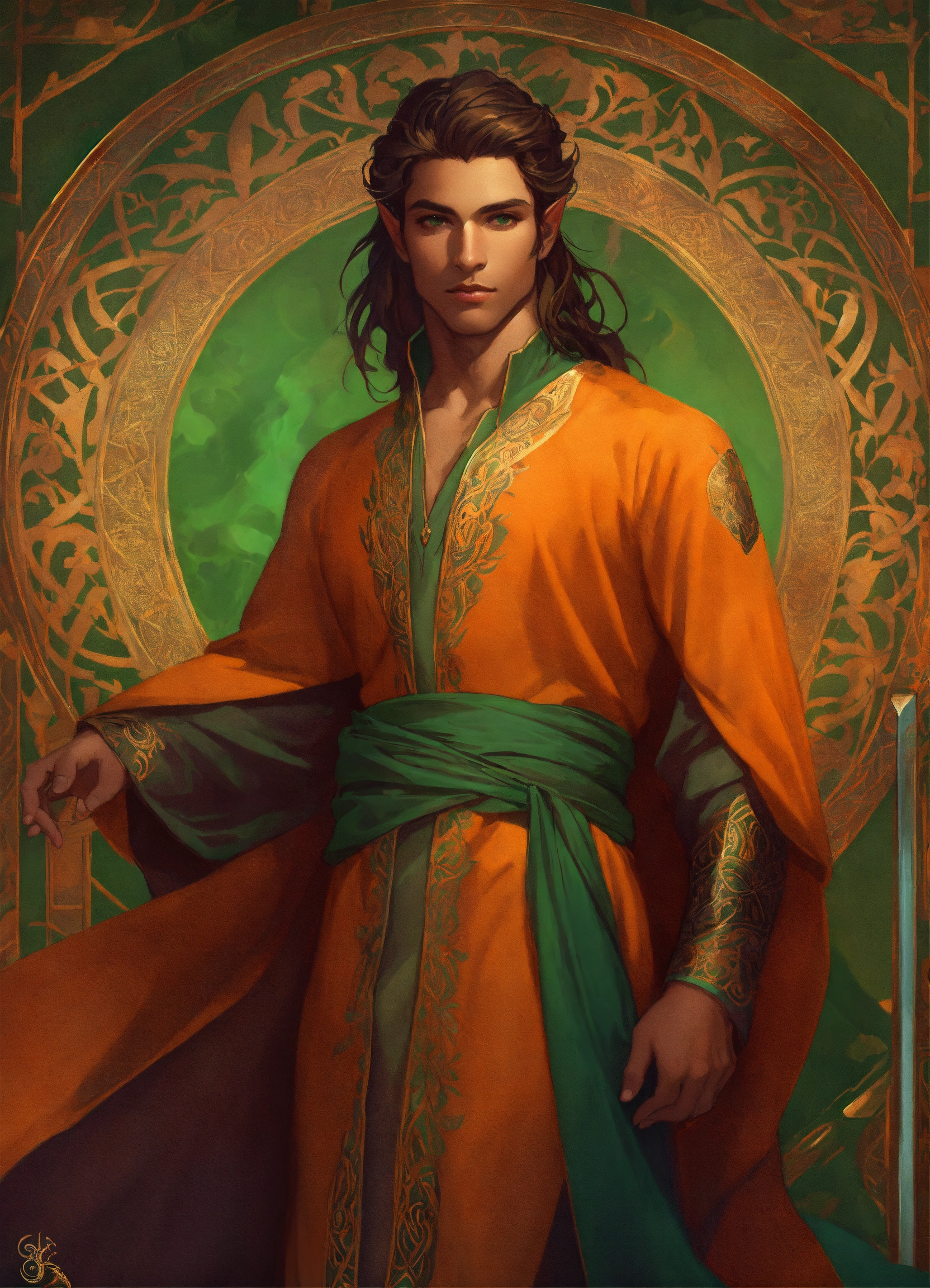Lexica - Full body portrait of handsome persian elf male wizard, high ...
